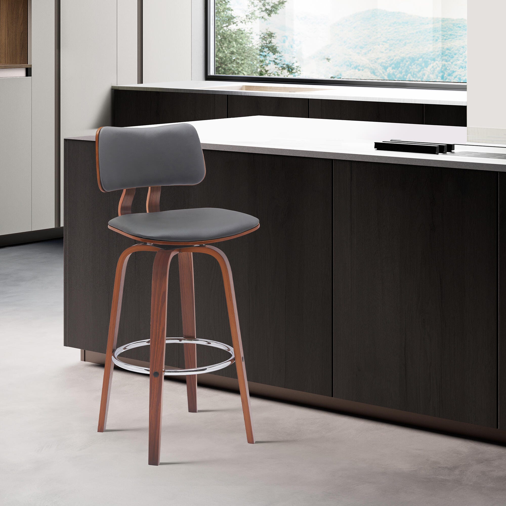 Click here for Pico Swivel Counter Stool  Gray/Walnut/Chrome prices