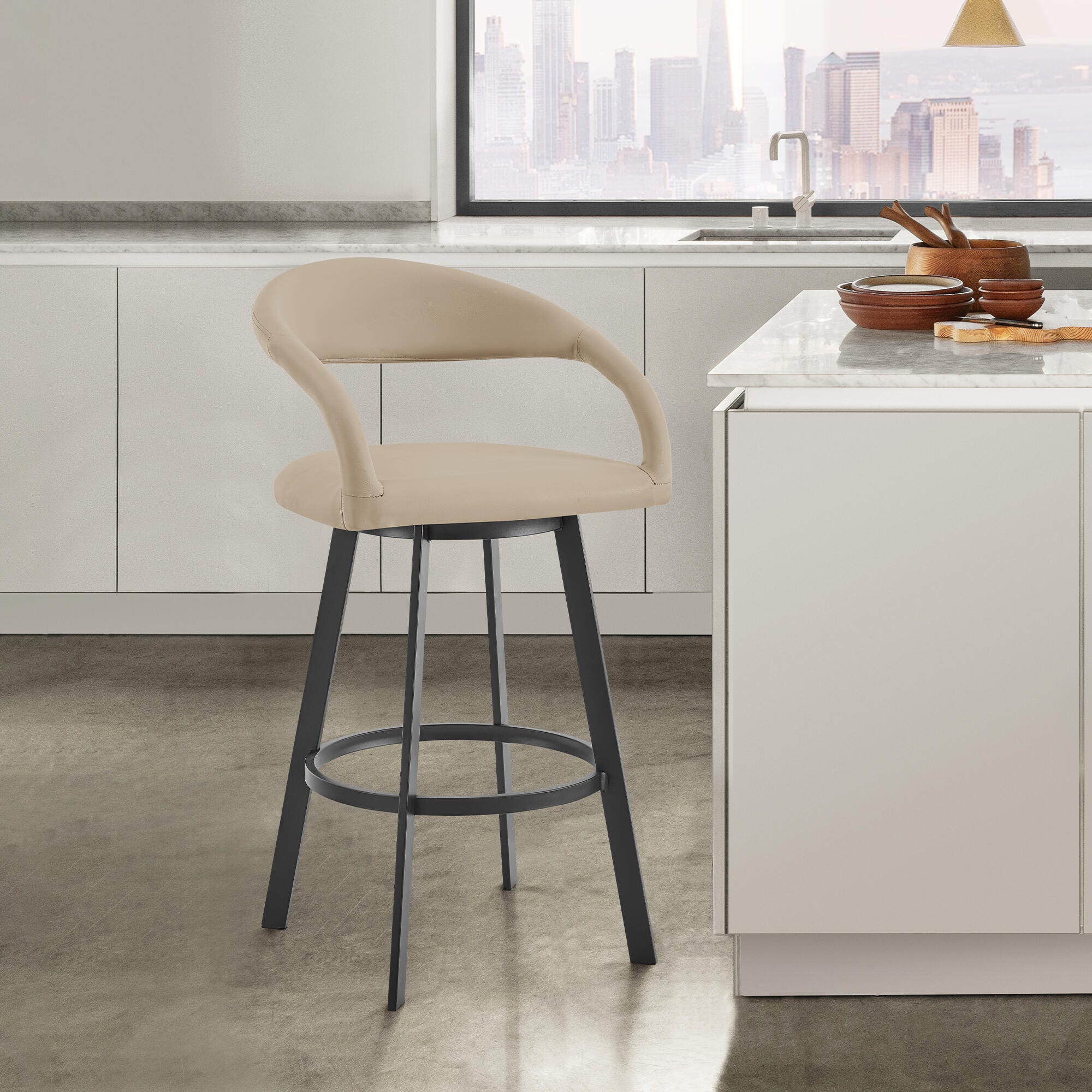 Click here for Ramona Swivel Bar Height Bar Stool  Beige prices