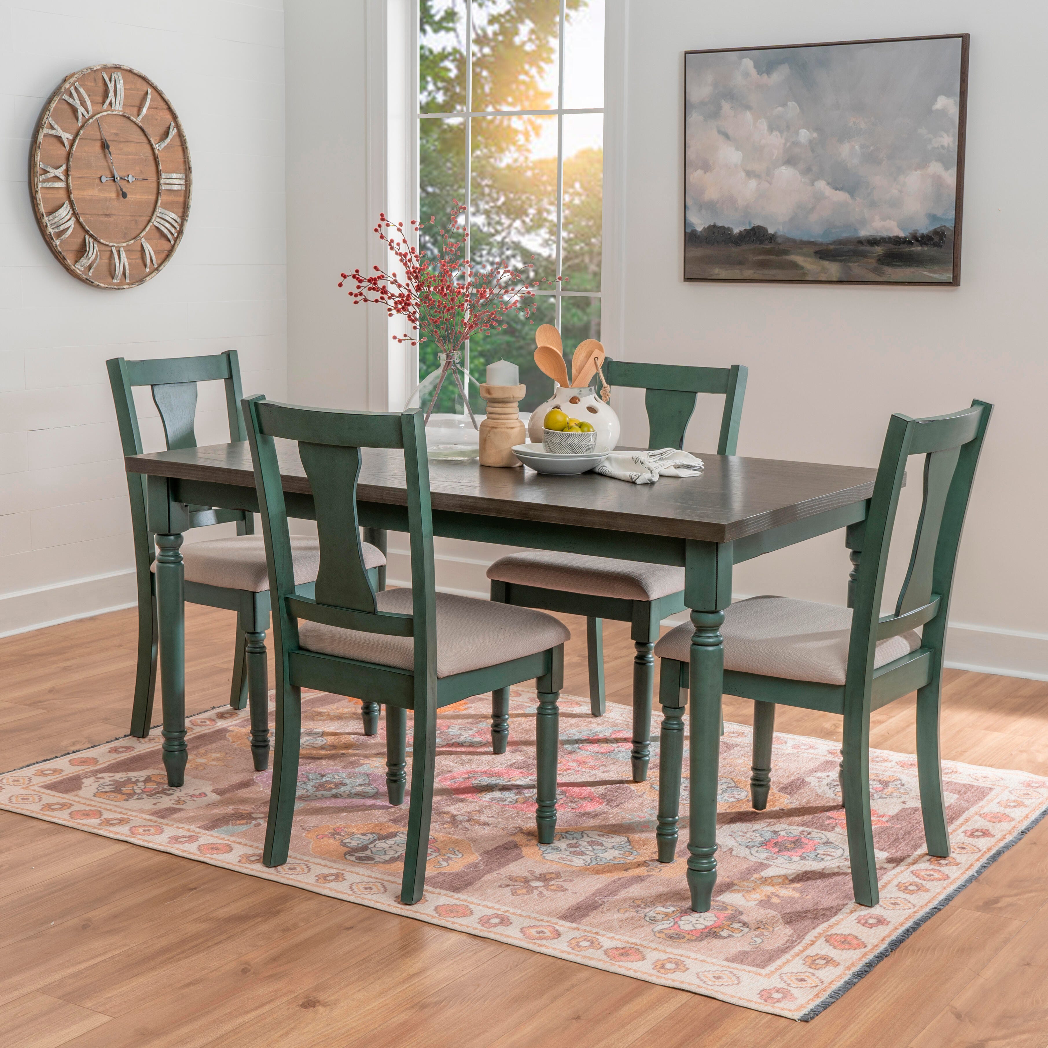Click here for Linon Wesley Dining Table and 4 Chairs Set  Teal B... prices