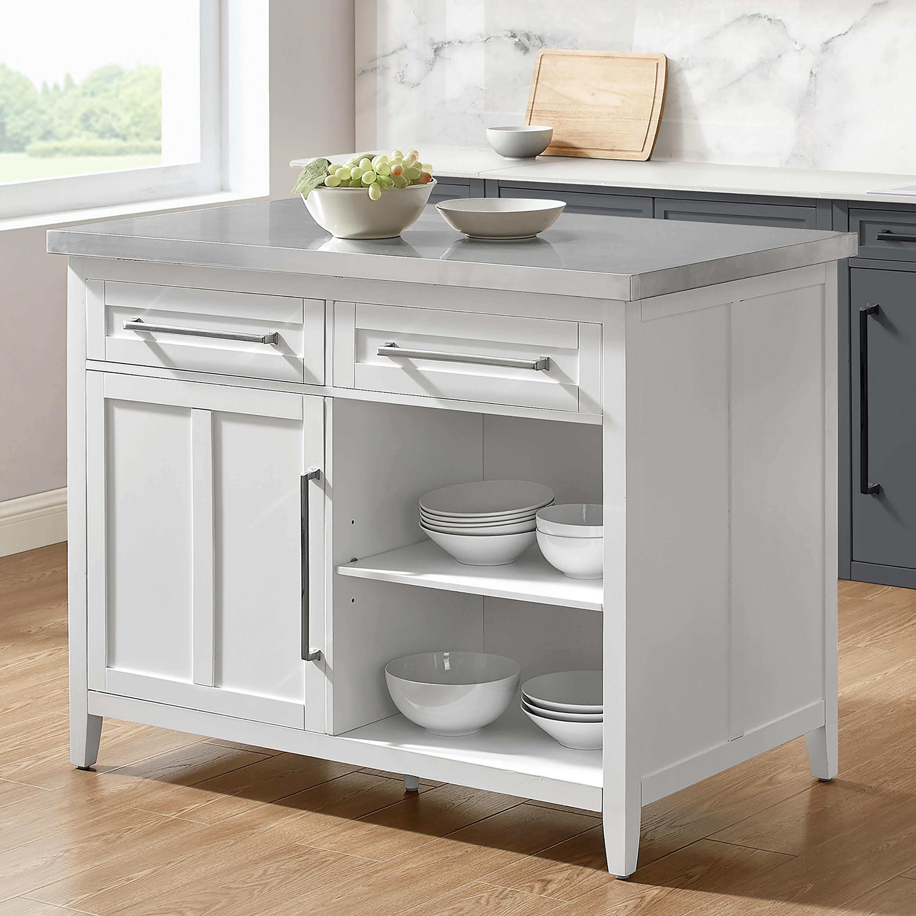 Click here for Silvia Stainless Steel Top Kitchen Island  White prices