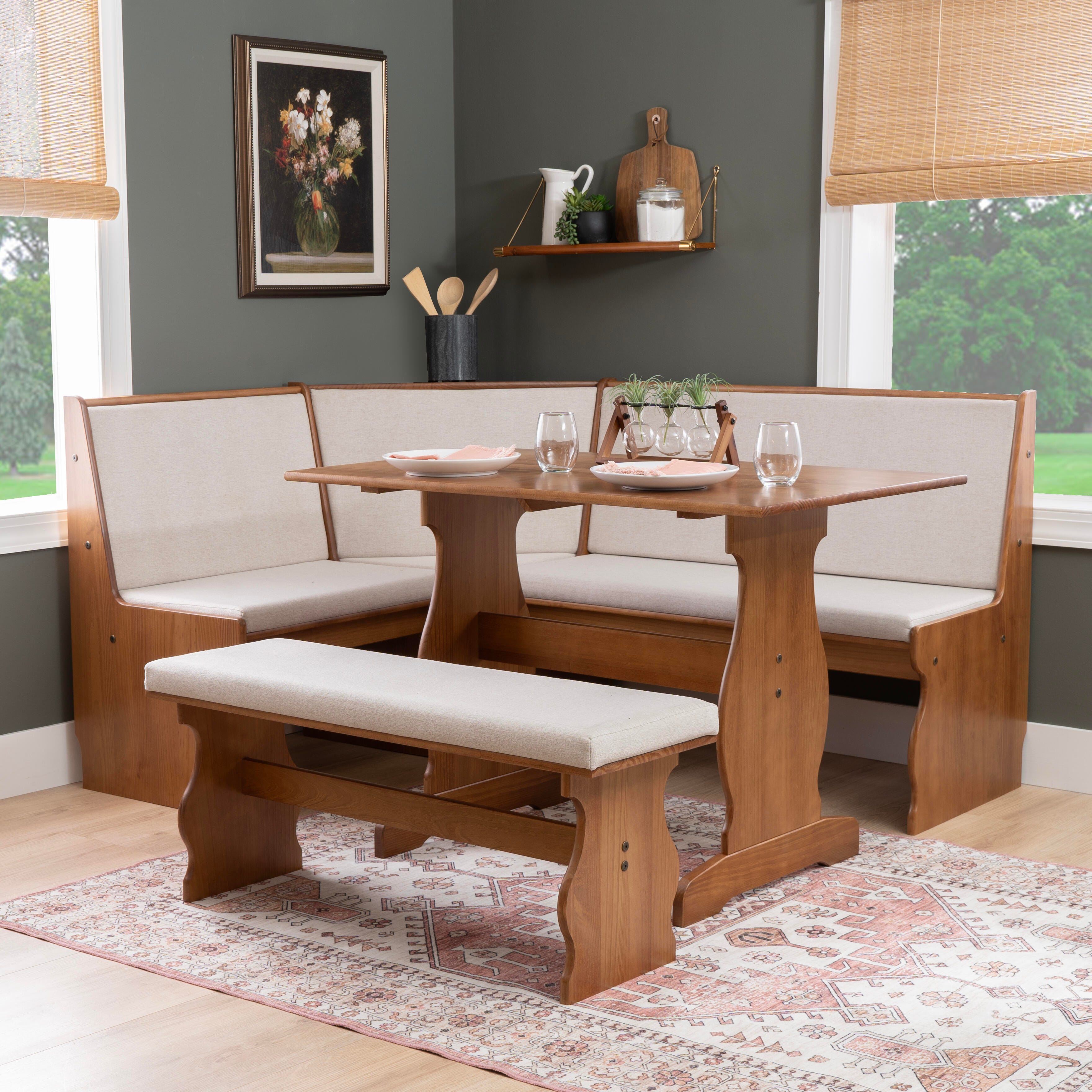 Click here for Linon Corner Nook Dining Set  Walnut prices