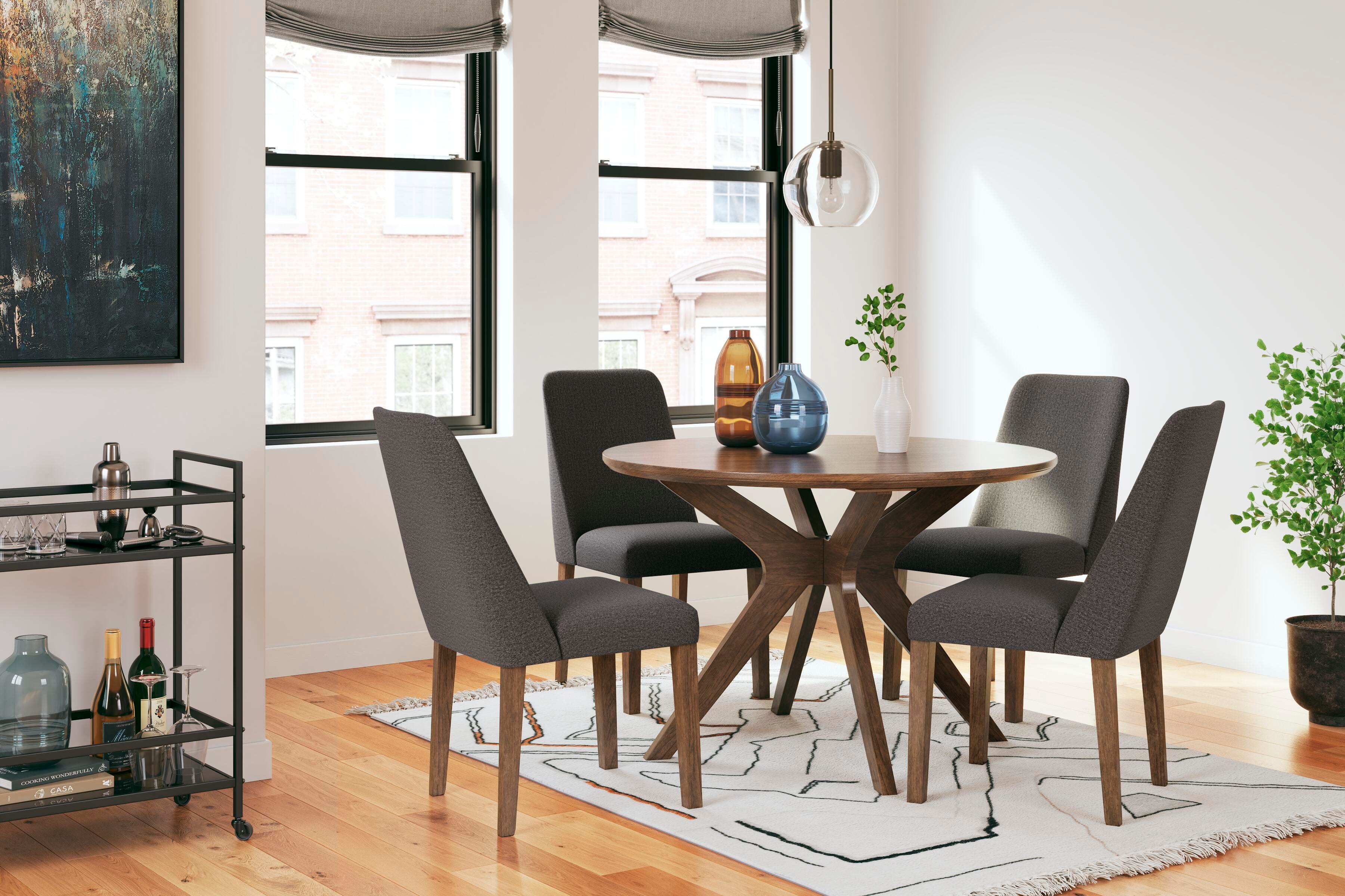 Click here for Lyncott Dining Table and 4 Chairs  Charcoal/Brown prices