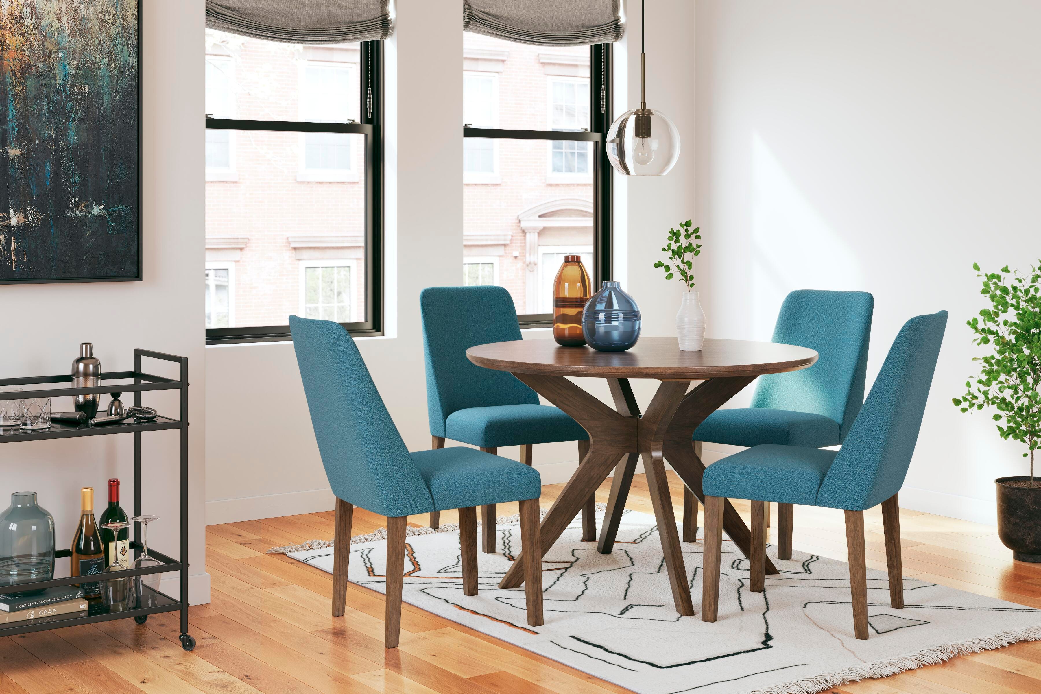 Click here for Lyncott Dining Table and 4 Chairs  Blue/Brown prices