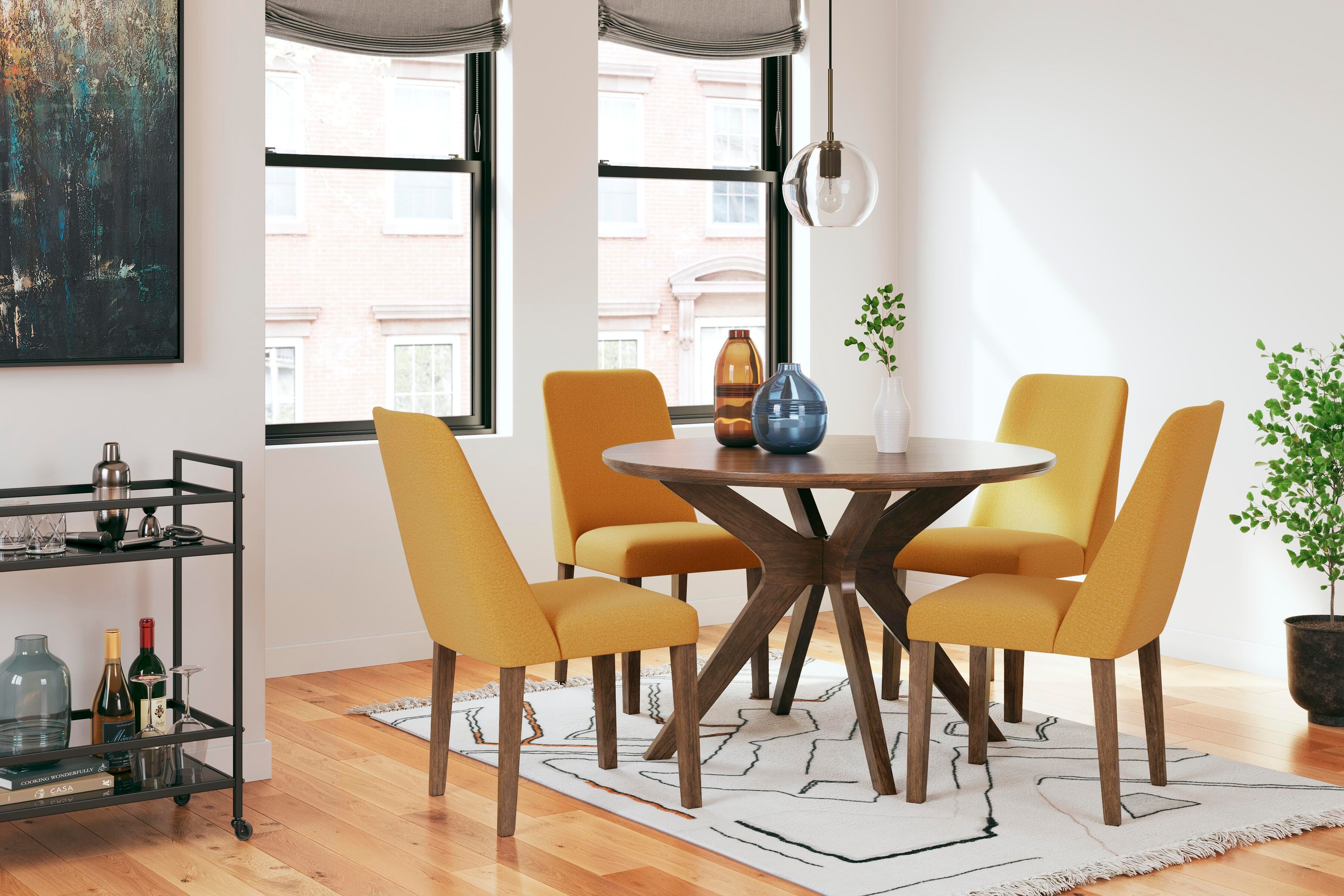 Click here for Lyncott Dining Table and 4 Chairs  Mustard/Brown prices