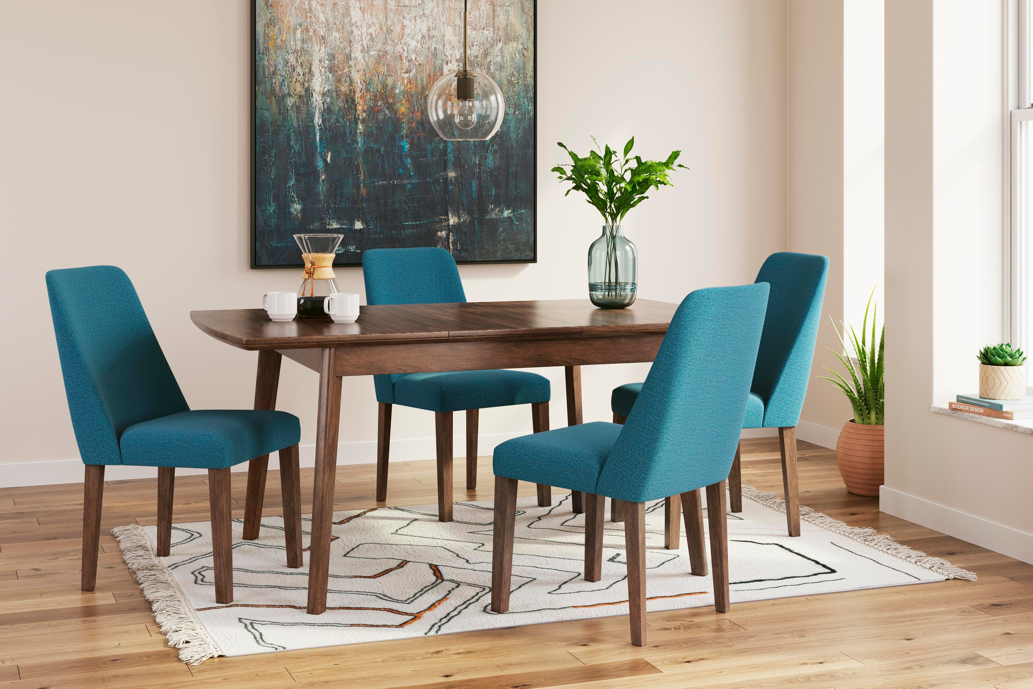 Click here for Lyncott Dining Table and 4 Chairs  Blue/Brown prices
