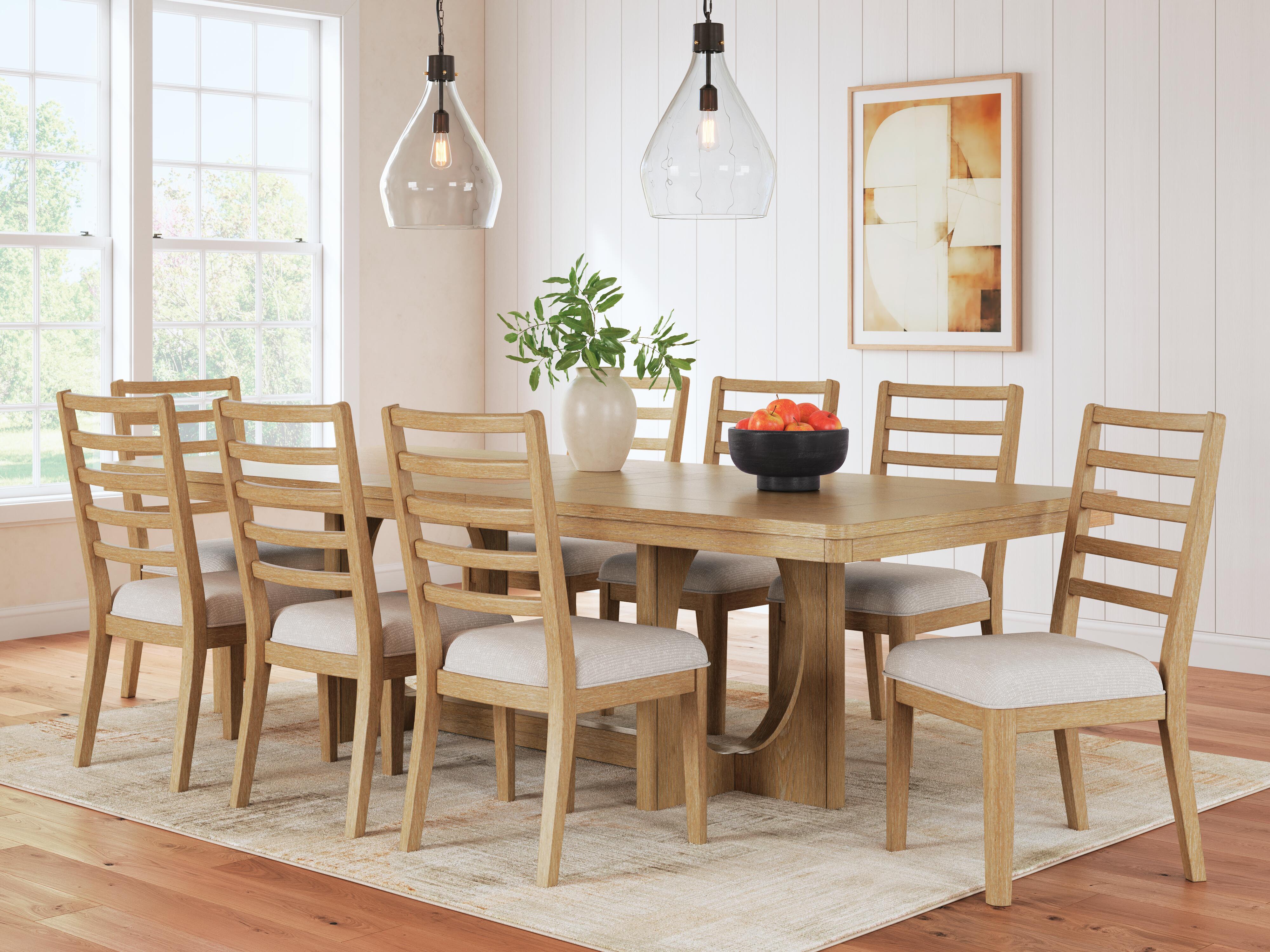 Click here for Rencott Dining Table and 8 Chairs  Light Brown prices