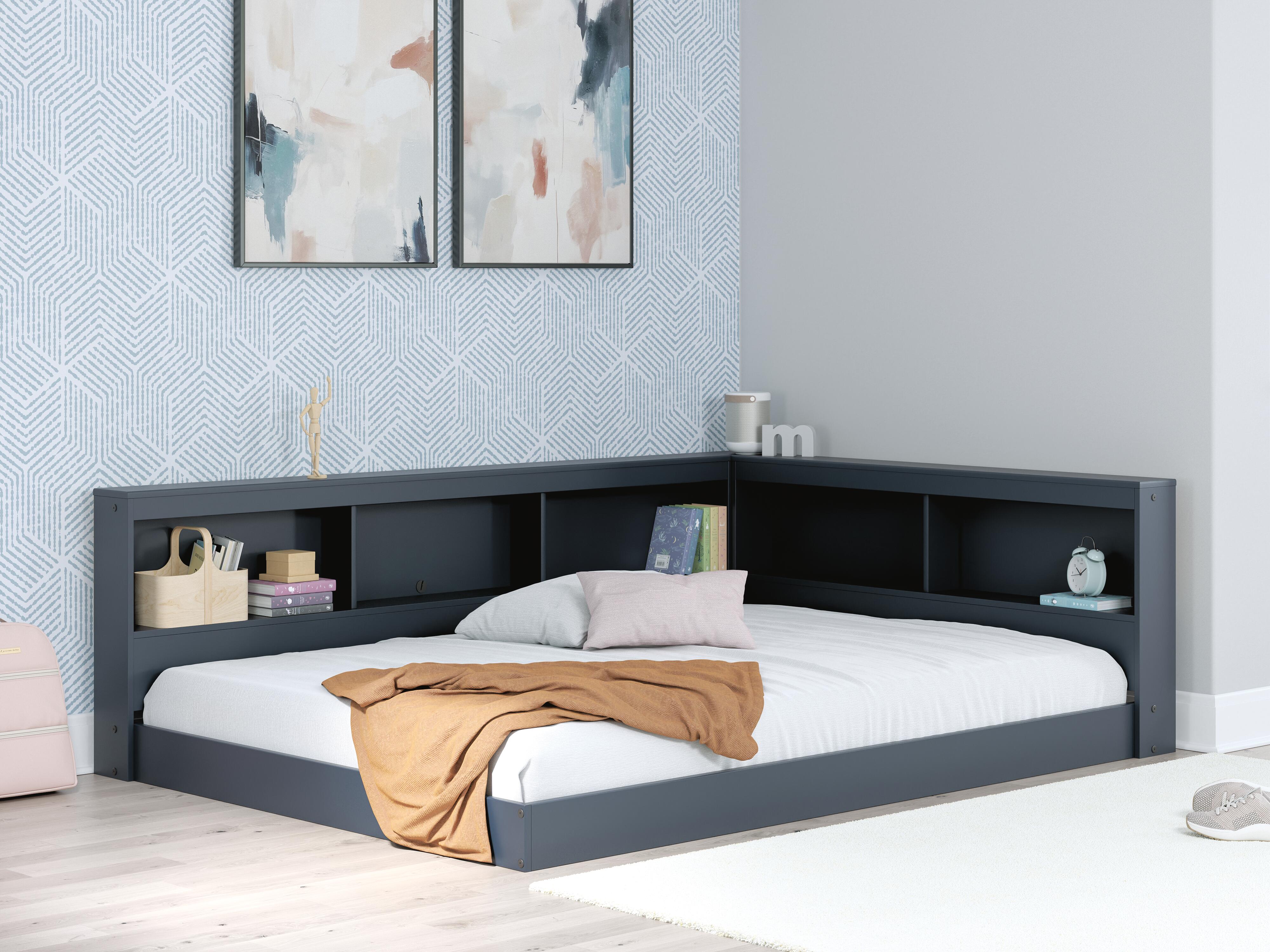 Click here for Simmenfort Full Bookcase Storage Bed  Navy Blue prices