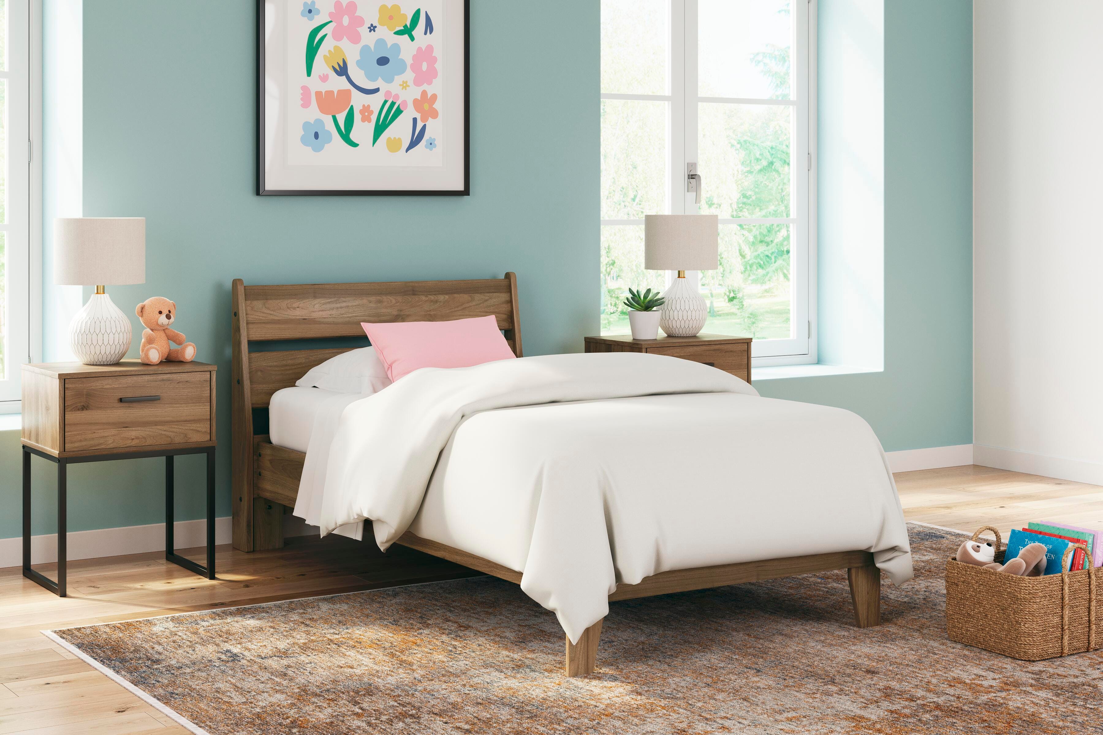 Click here for Deanlow Twin Platform Panel Bed  Honey prices