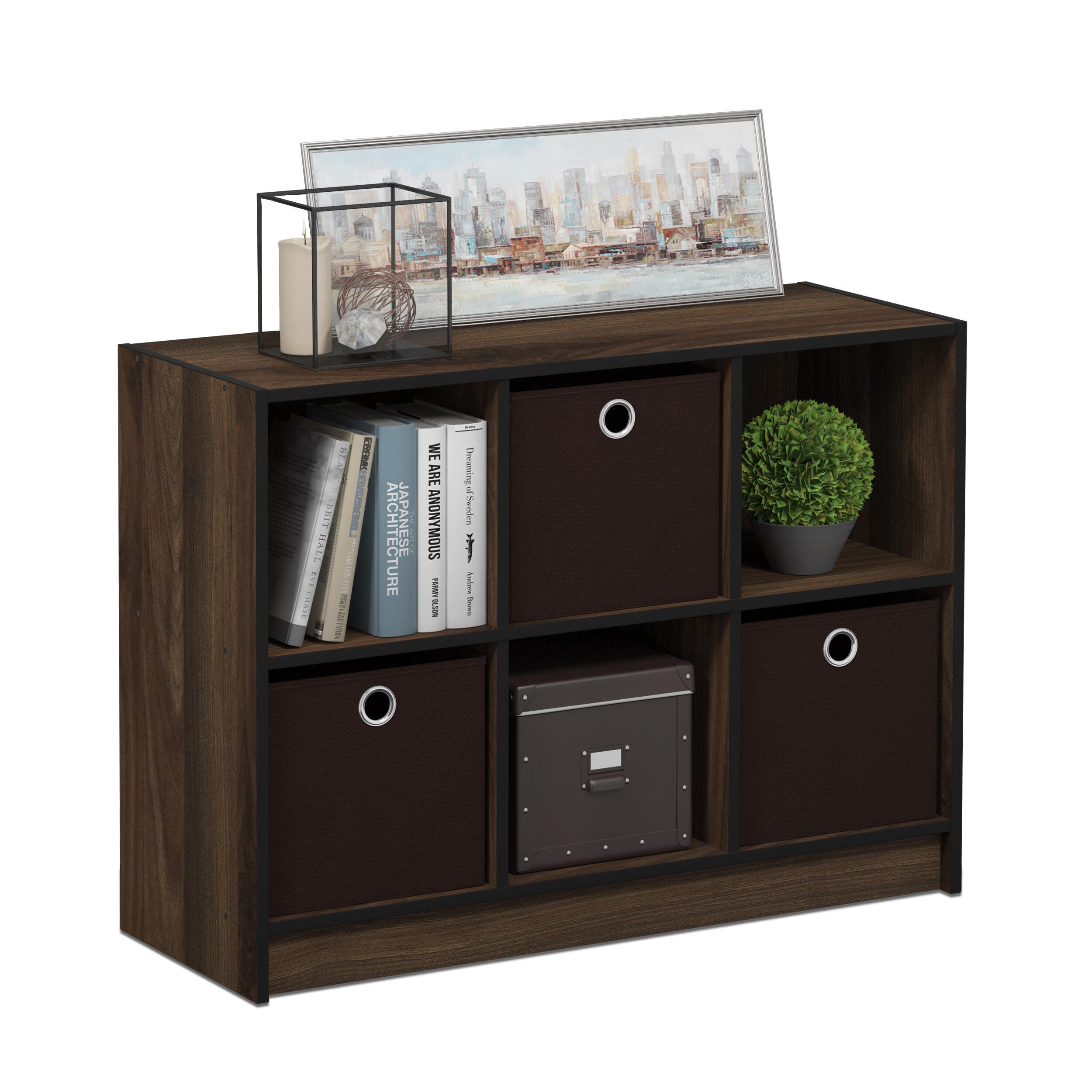 Click here for Furinno Basic Bookcase Storage with Bins  Walnut/D... prices