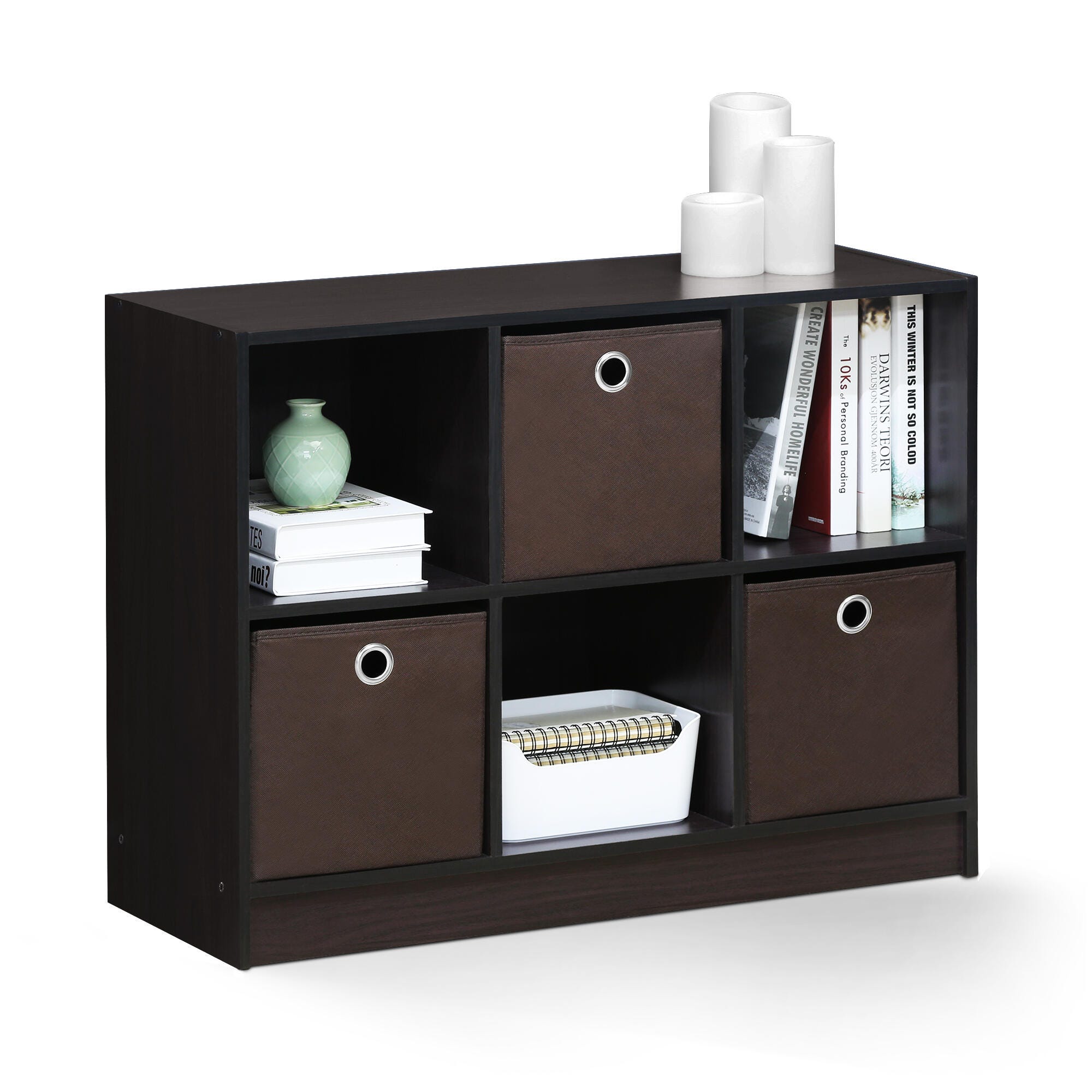 Click here for Furinno Basic Bookcase Storage with Bins  Dark Wal... prices