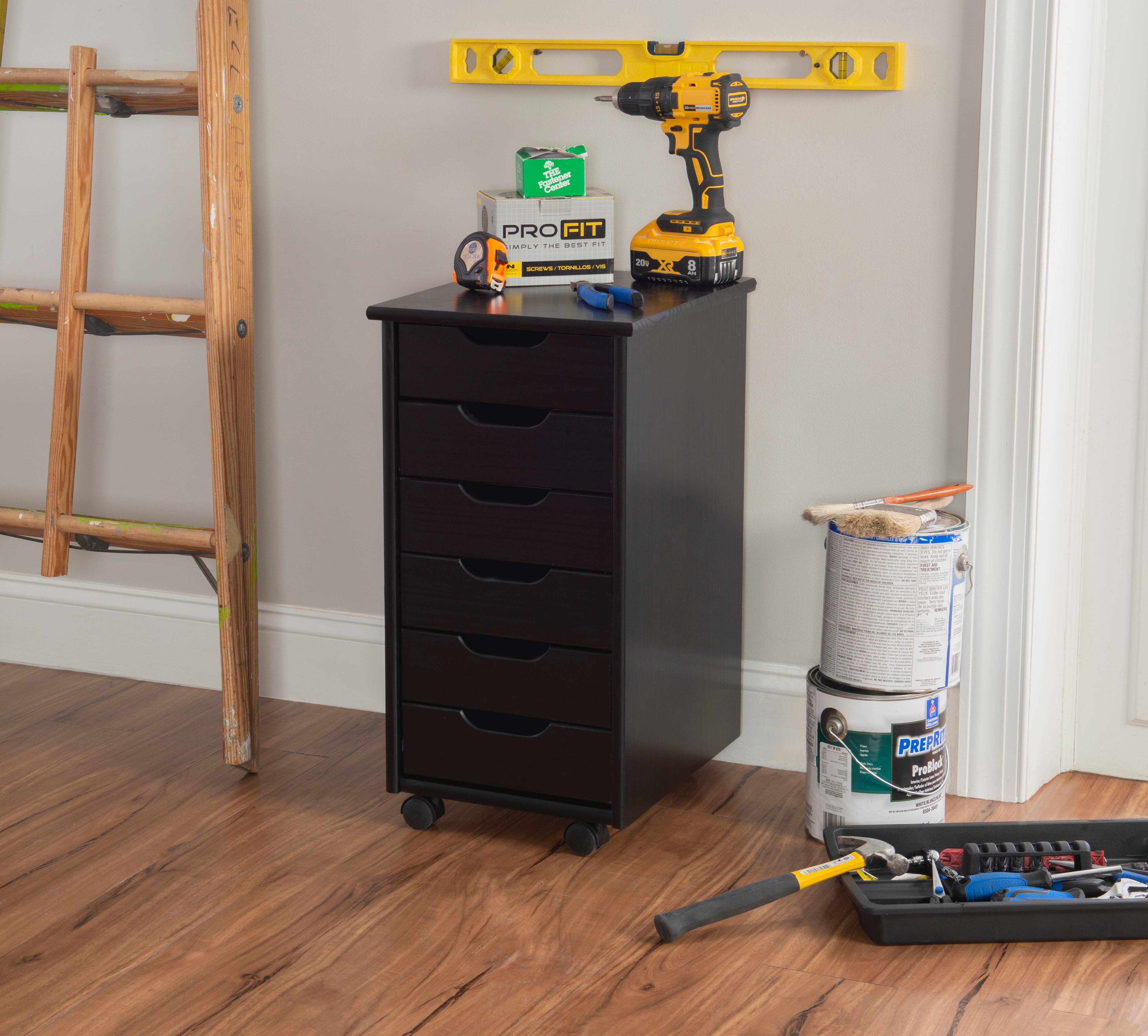 Click here for Linon Boyd Black 6-Drawer Rolling Storage Cart prices