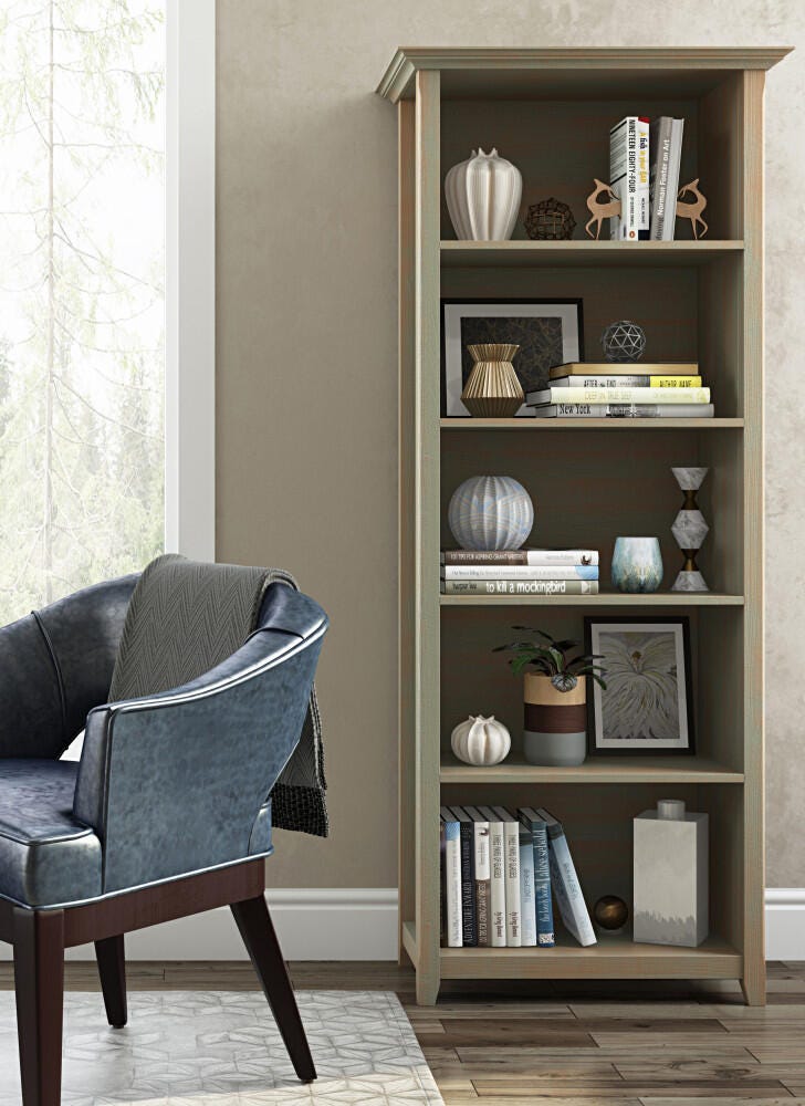 Click here for Simpli Home Amherst 5 Shelf Bookcase  Gray prices