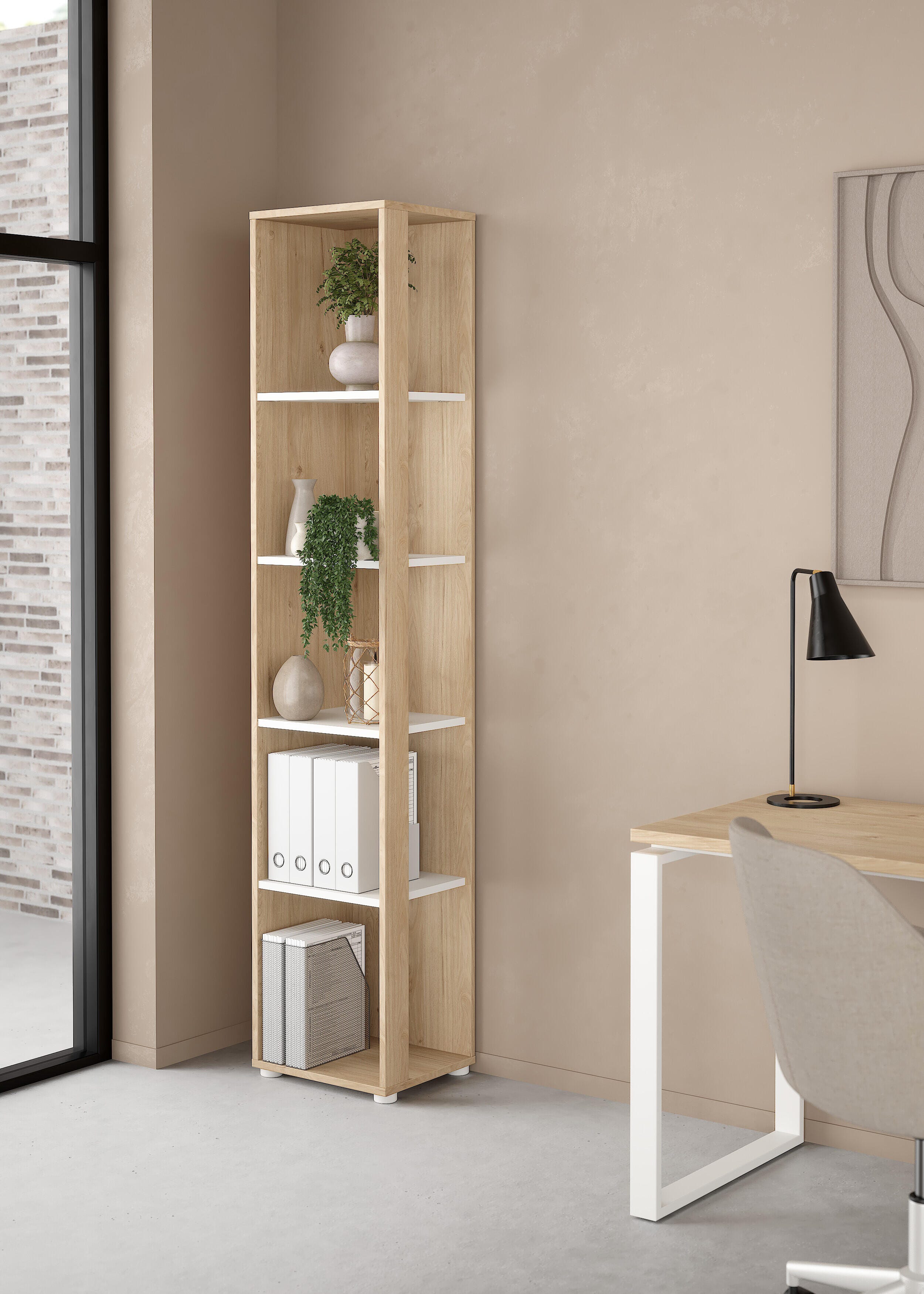 Click here for Sign 5 Shelf Narrow Bookcase  Jackson Hickory/Whit... prices