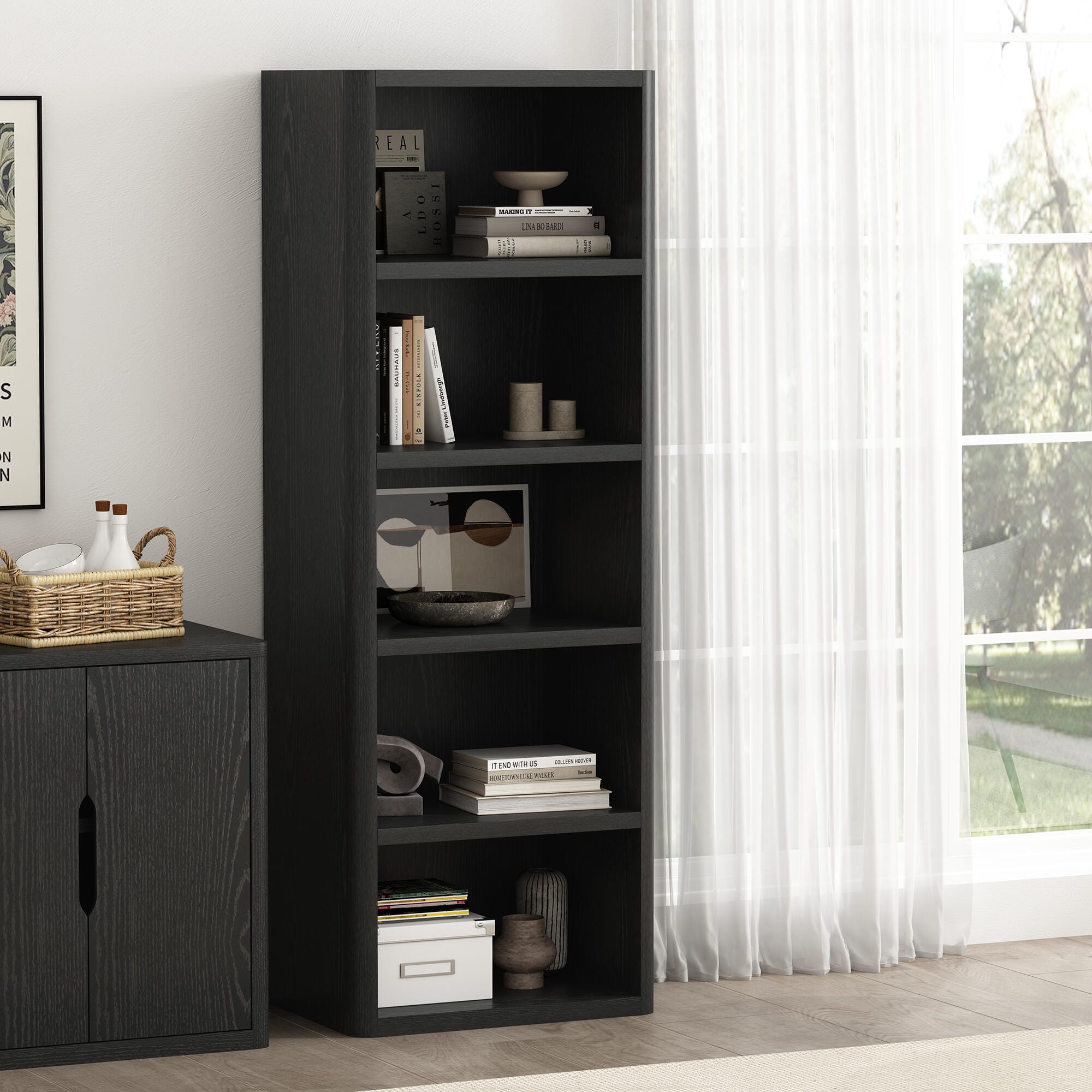 Click here for Manhattan Comfort Rivington 79 Open Bookcase  Blac... prices