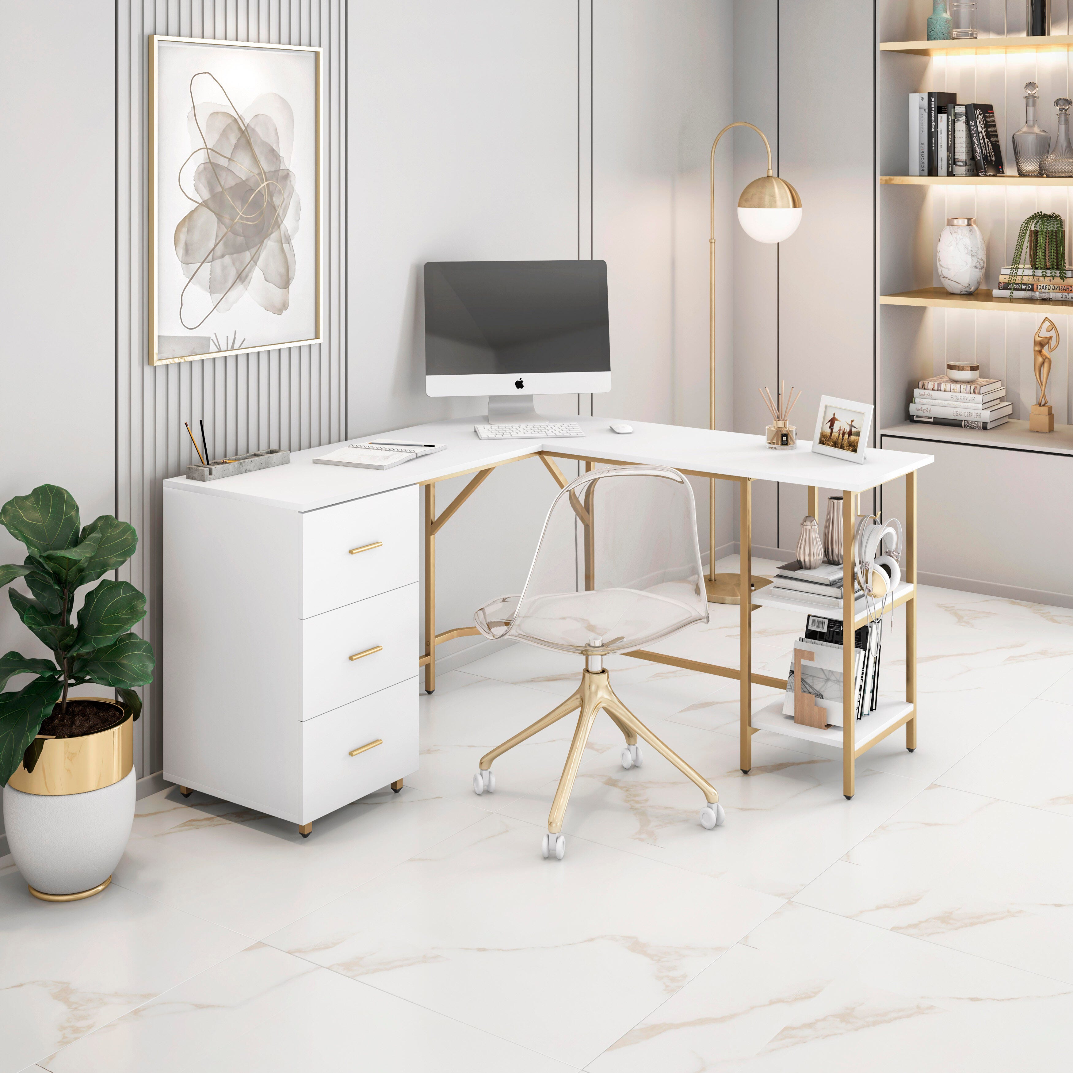 Click here for Techni Mobili L-Shaped Desk with Storage  Gold prices