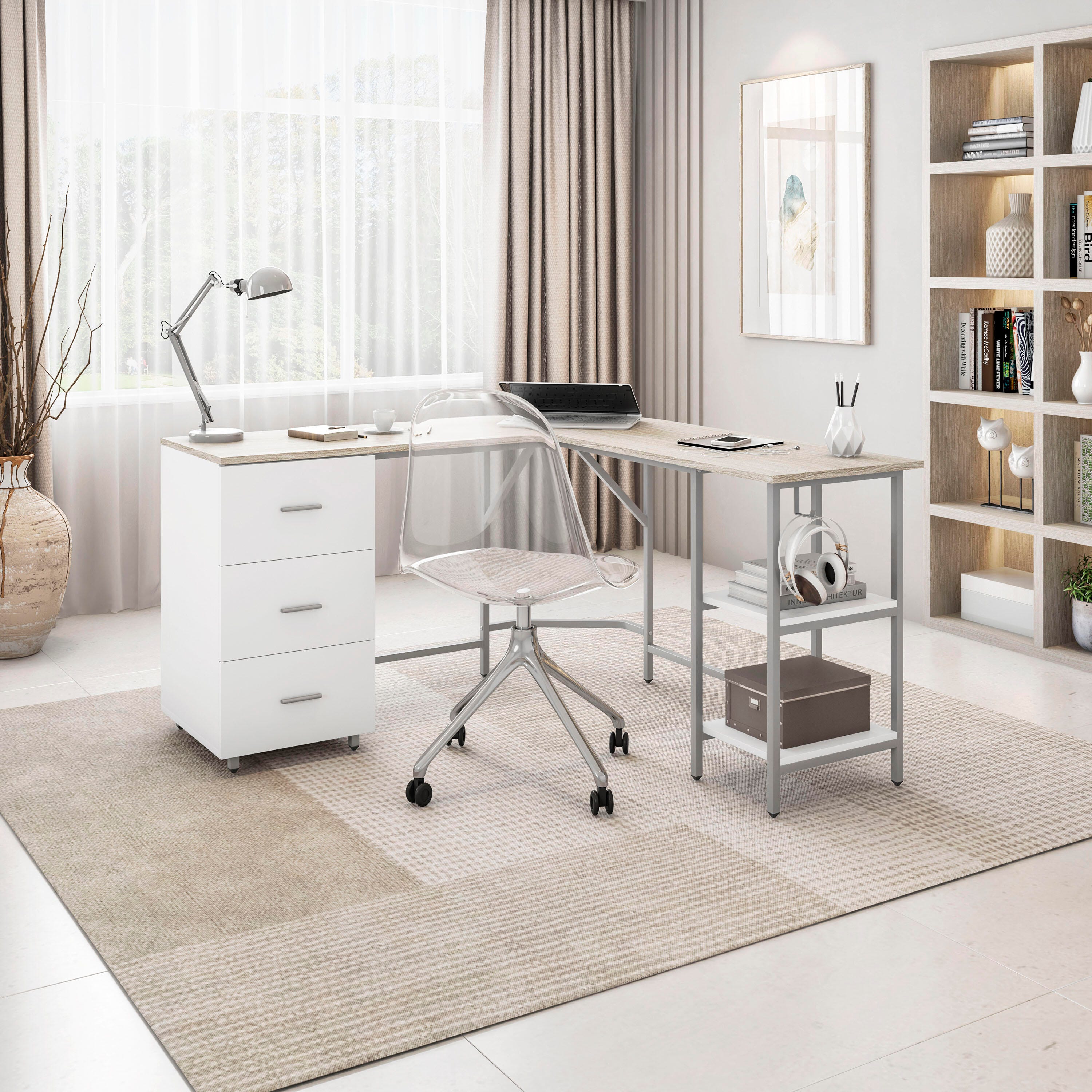 Click here for Techni Mobili L-Shaped Desk with Storage  Sand prices
