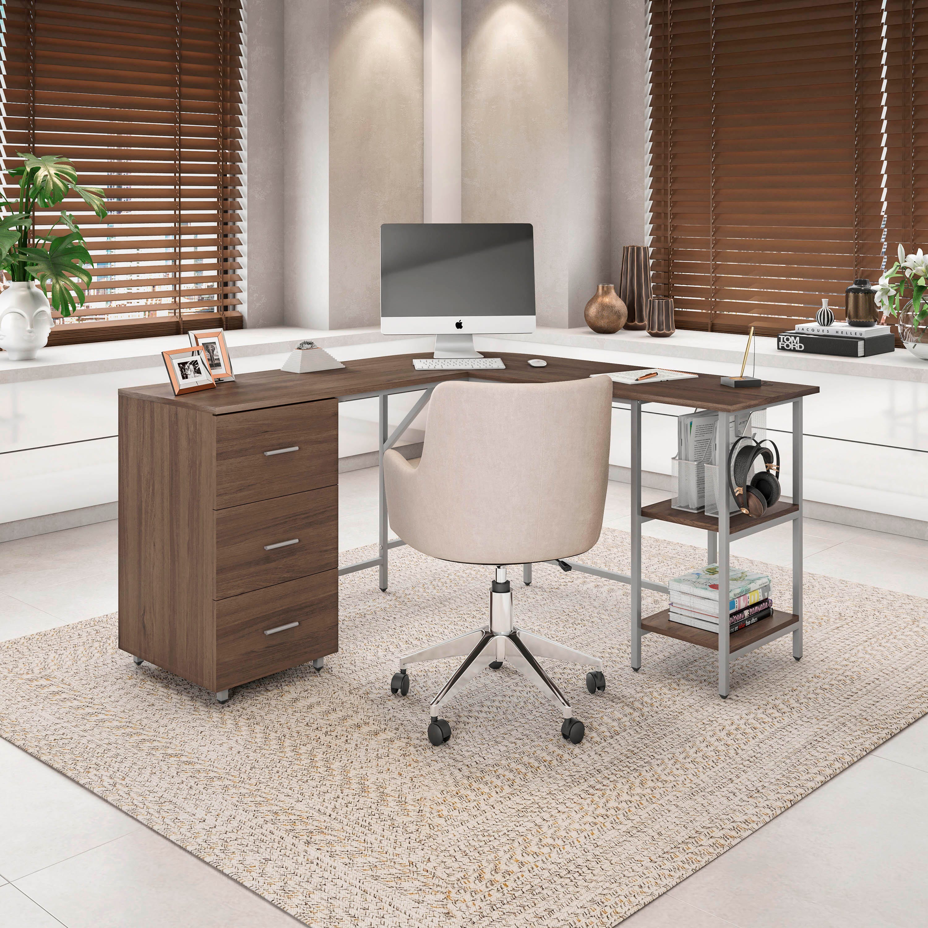 Click here for Techni Mobili L-Shaped Desk with Storage  Walnut prices