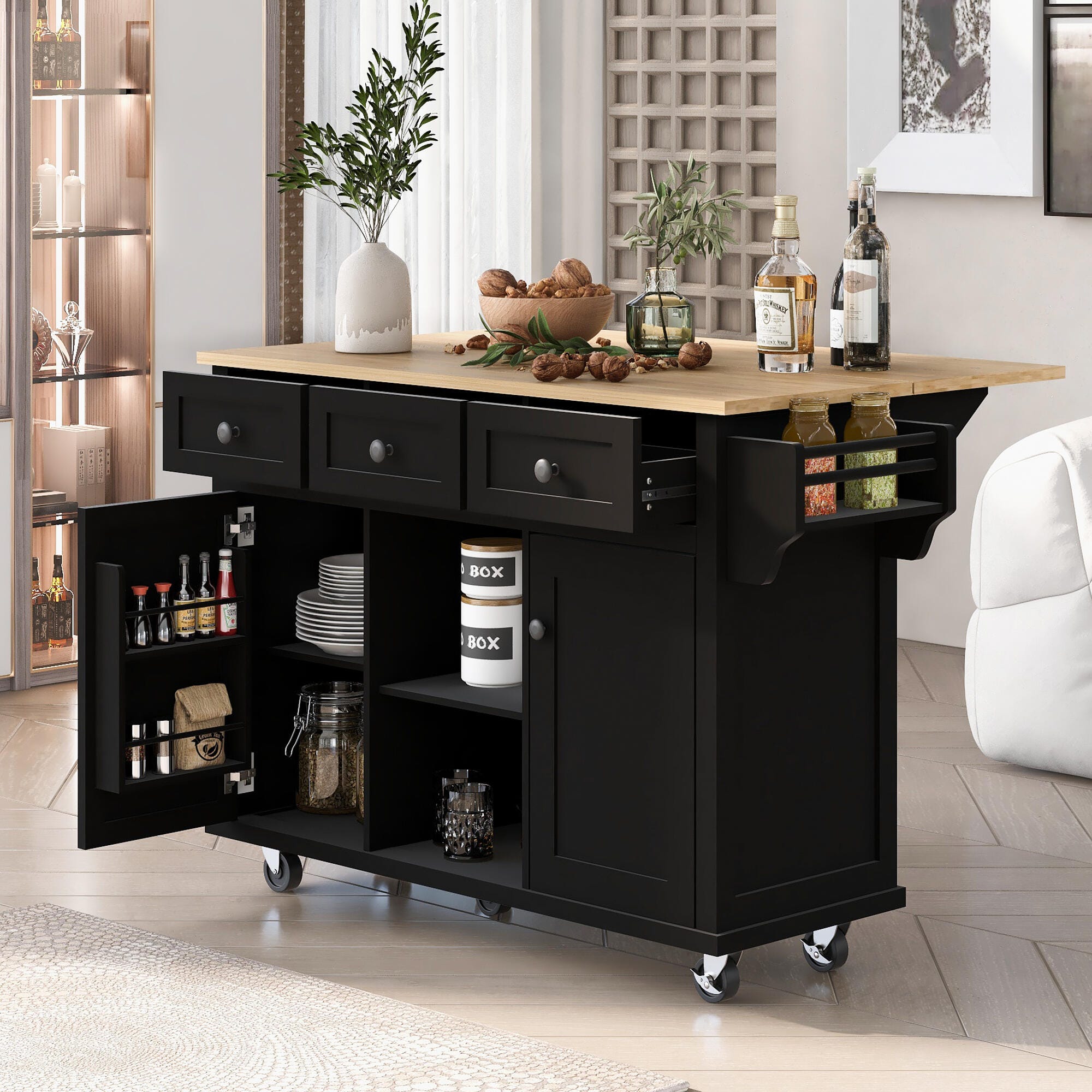 Click here for Dovelina Kiopy Kitchen Cart with Rubber wood  Blac... prices
