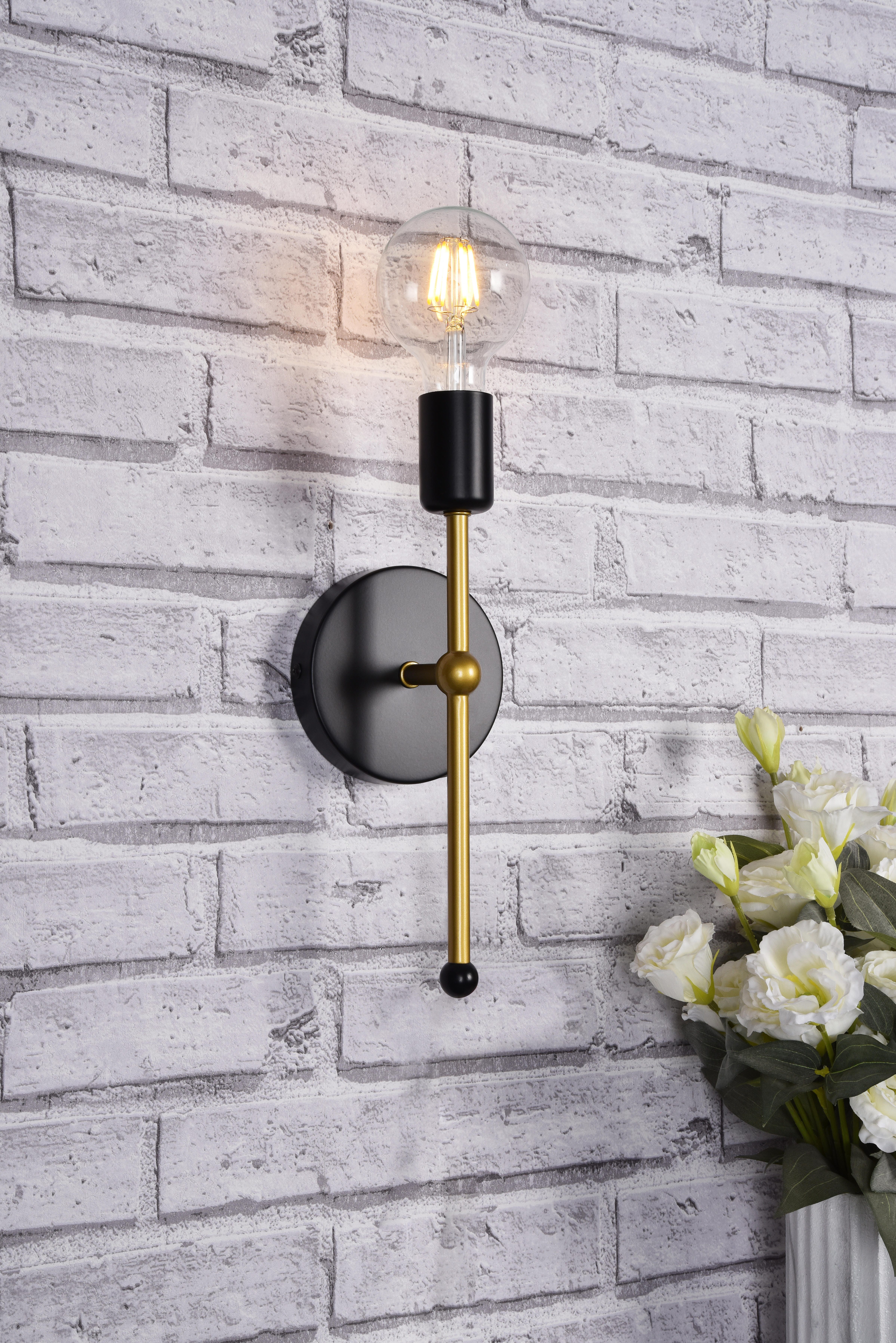 Click here for Keely 1 Light Black And Brass Wall Sconce prices