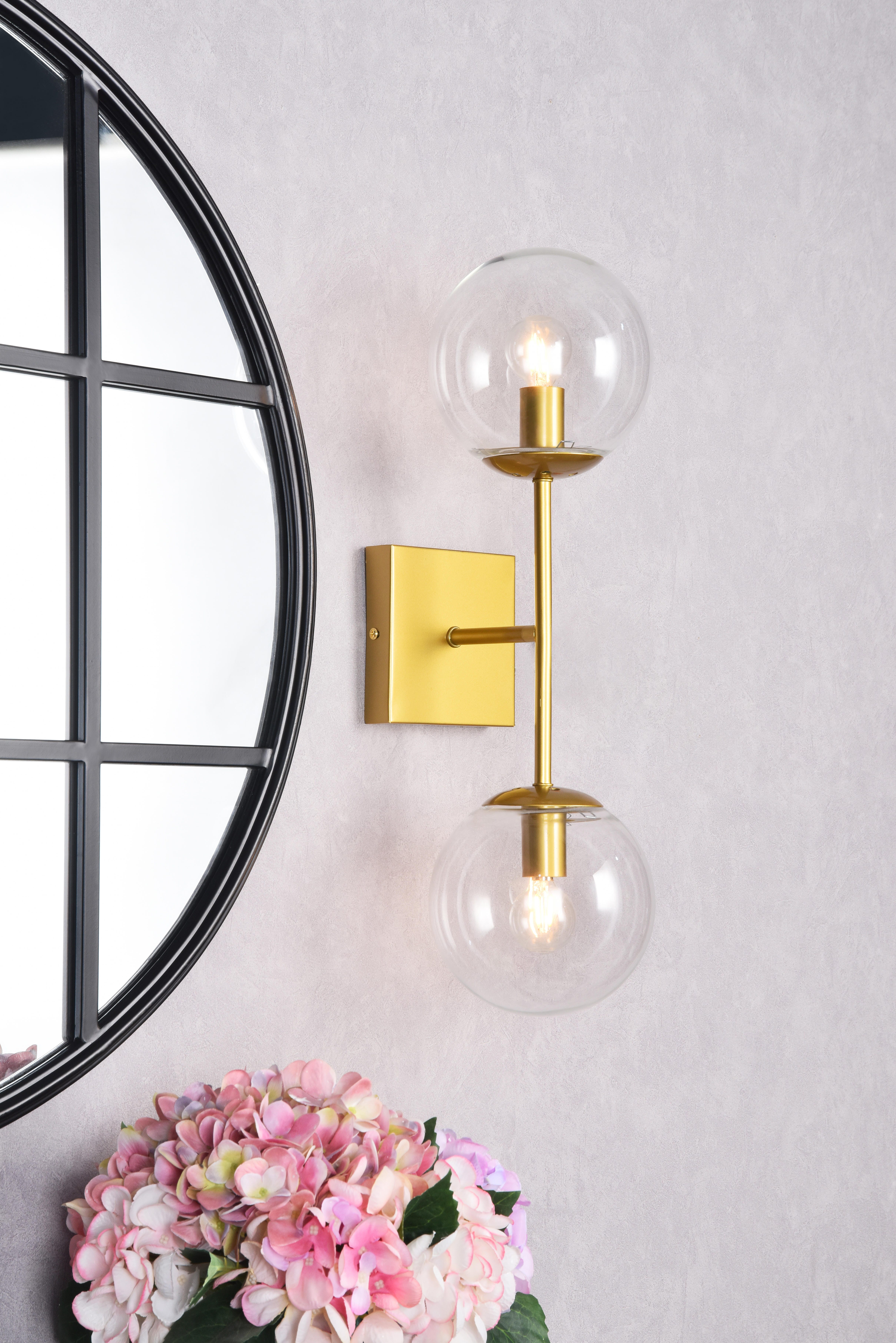 Click here for Neri 2 Lights Brass And Clear Glass Wall Sconce  B... prices