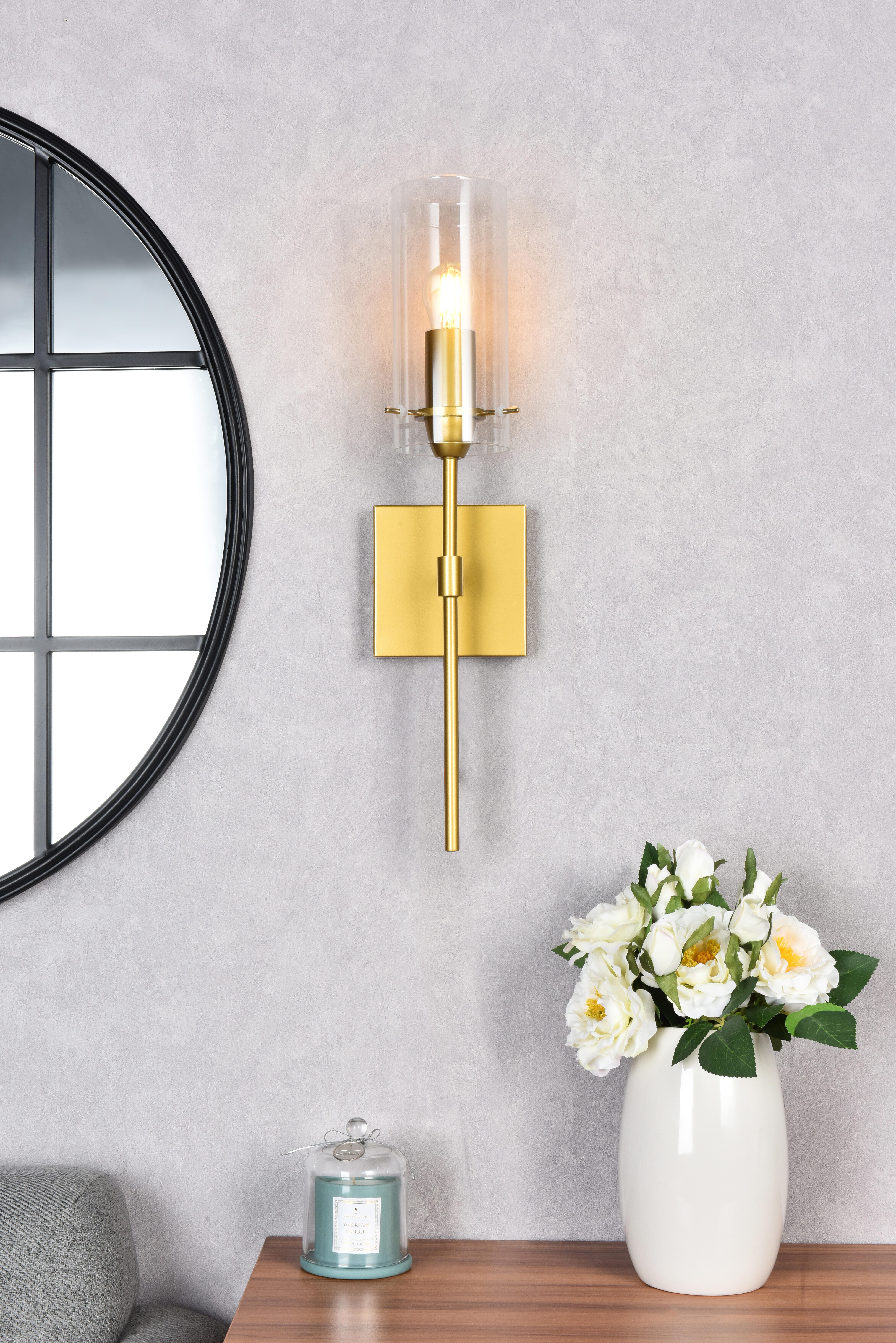 Click here for Elsreth 1 Light Brass Wall Sconce  Brass/Clear prices