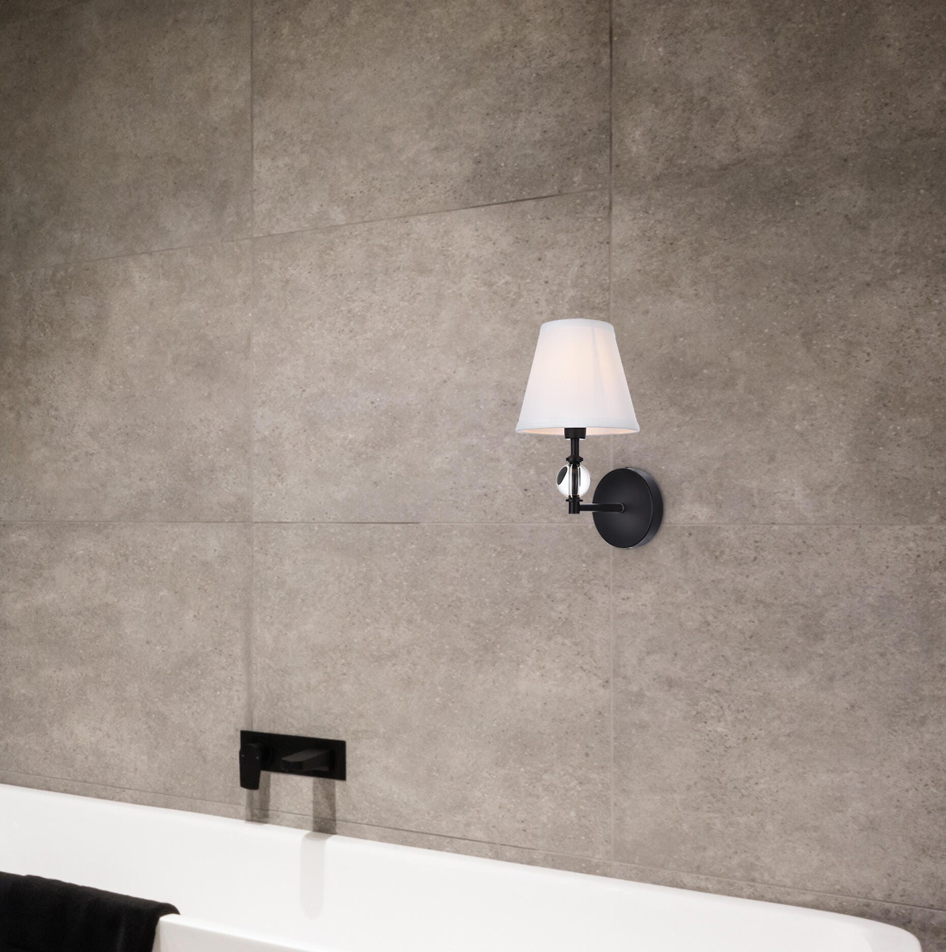 Click here for Bethany 1 Light Bath Sconce In Black w/ White Fabr... prices