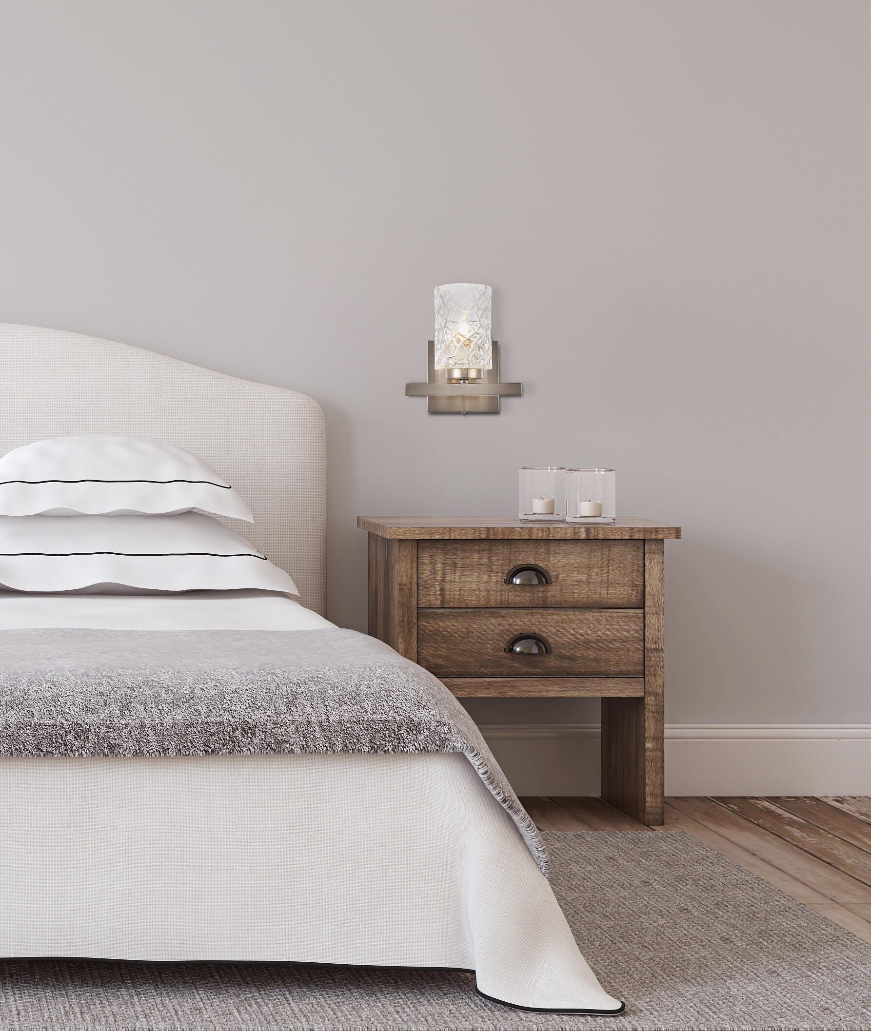 Click here for Cassie 1 Light Bath Sconce In Satin Nickel w/ Clea... prices