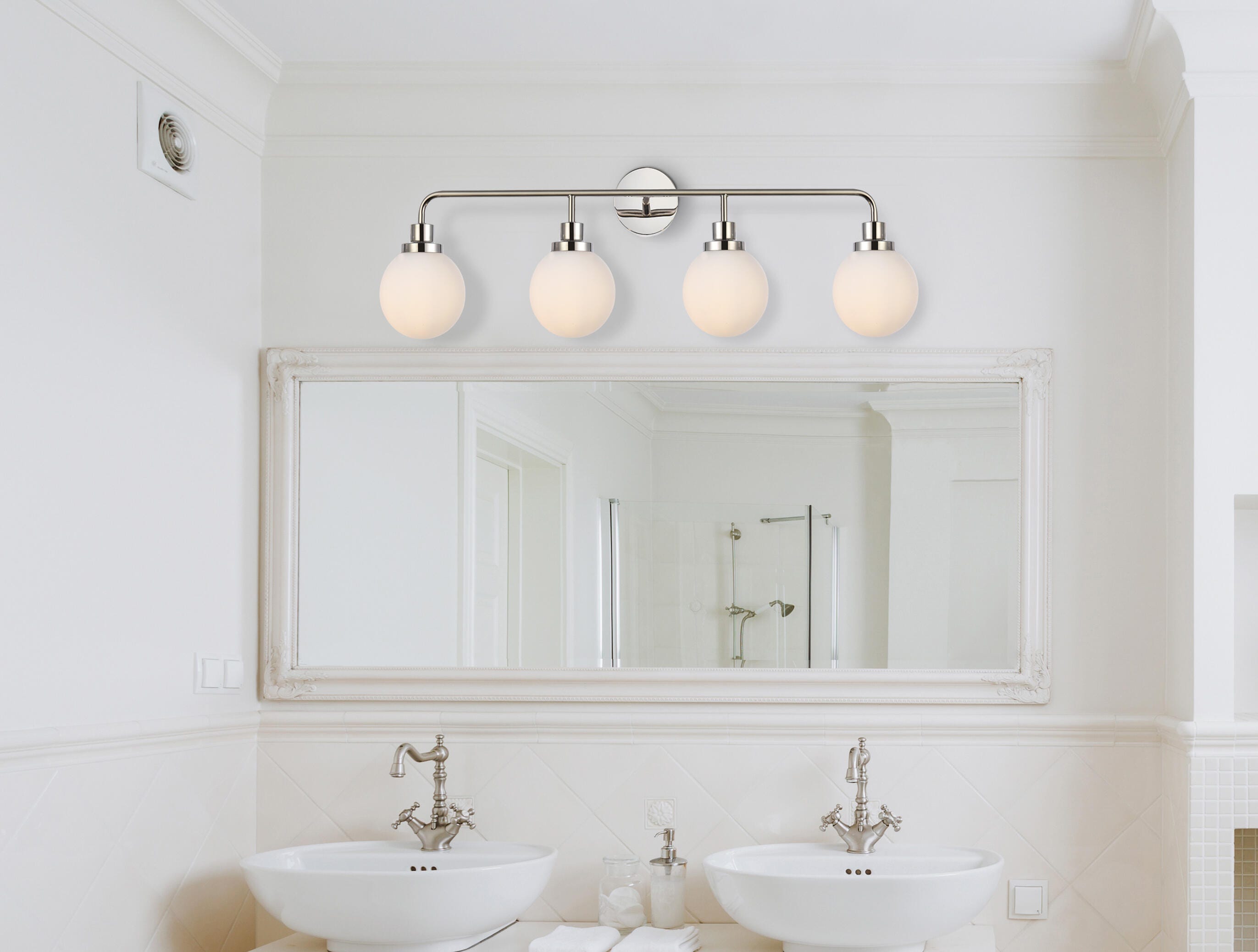 Click here for Hanson 4 Lights Bath Sconce In Polished Nickel w/... prices