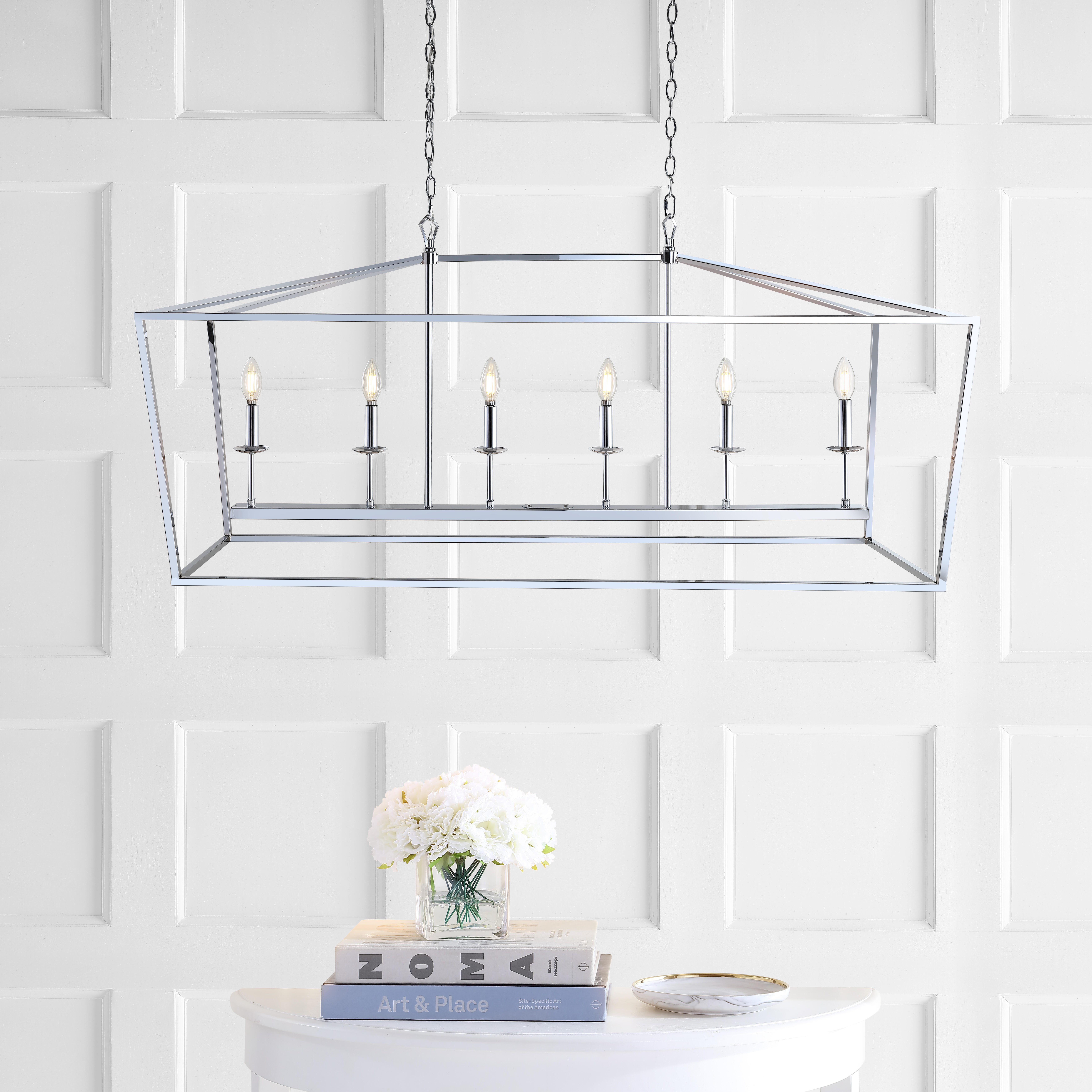 Click here for Jonathan Y Pagoda Linear 6-Bulb Pendant Light  Chr... prices