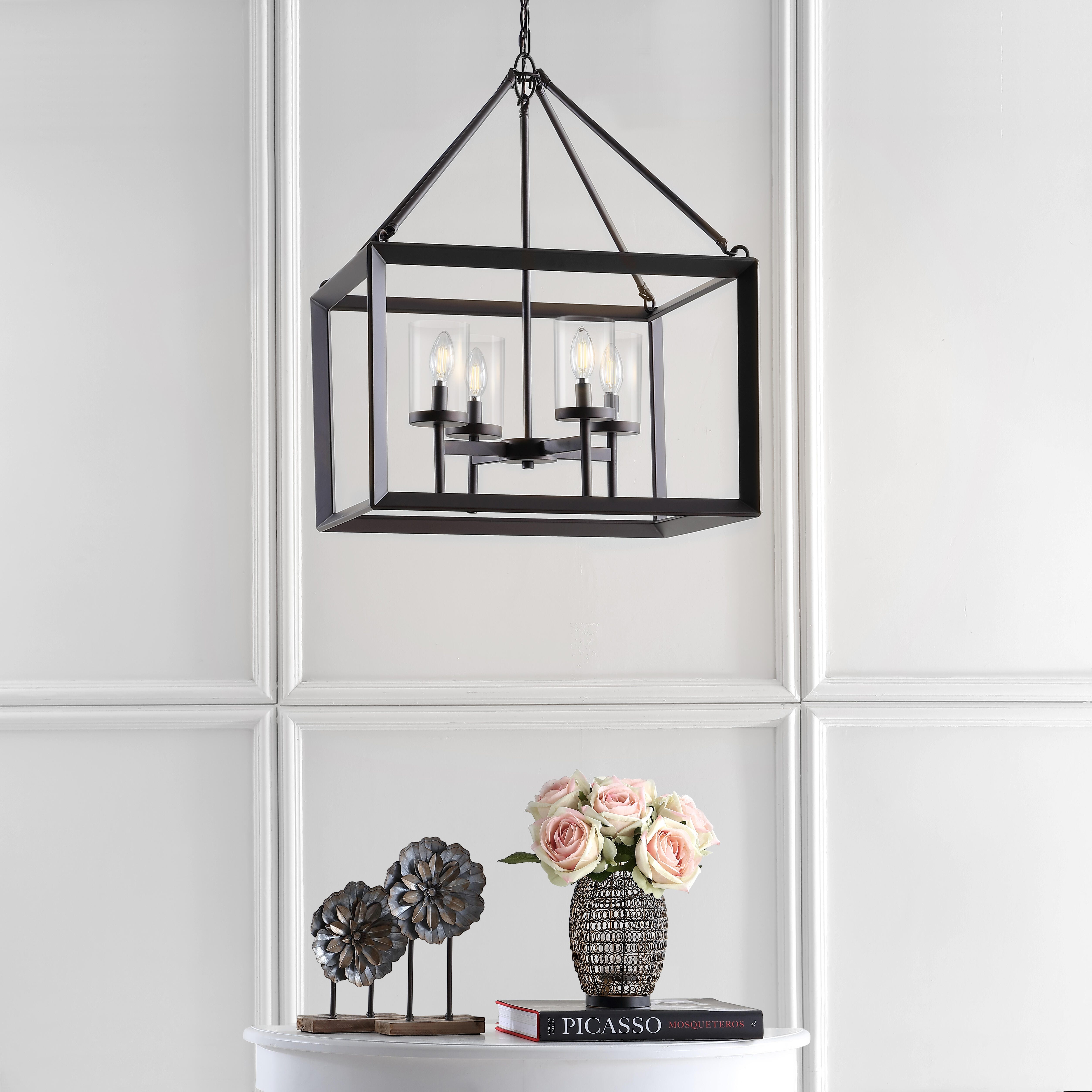 Click here for Jonathan Y 4-bulb Large Pendant Light  Bronze/Clea... prices