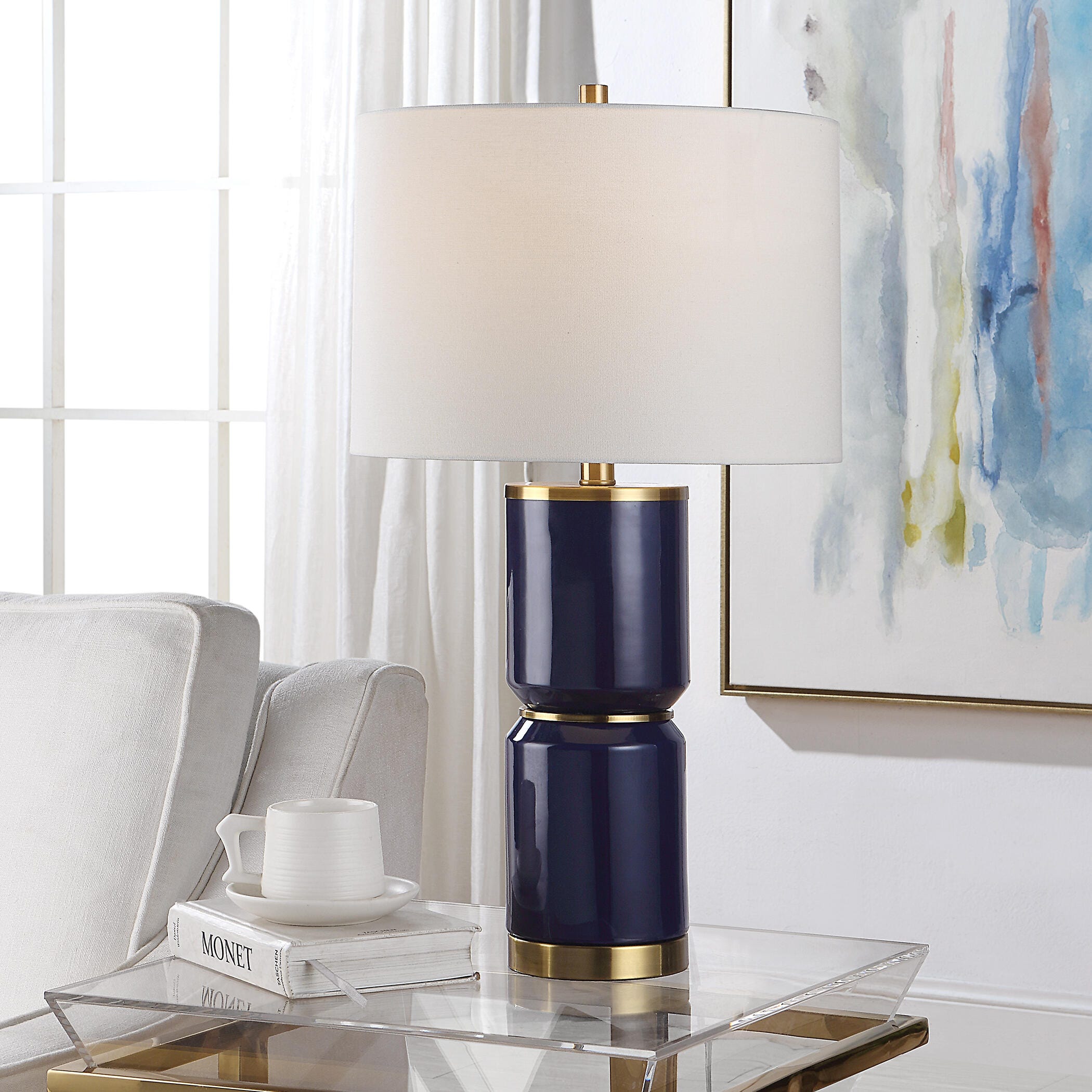 Click here for Exalted Living Cylinders Table Lamp  Blue prices