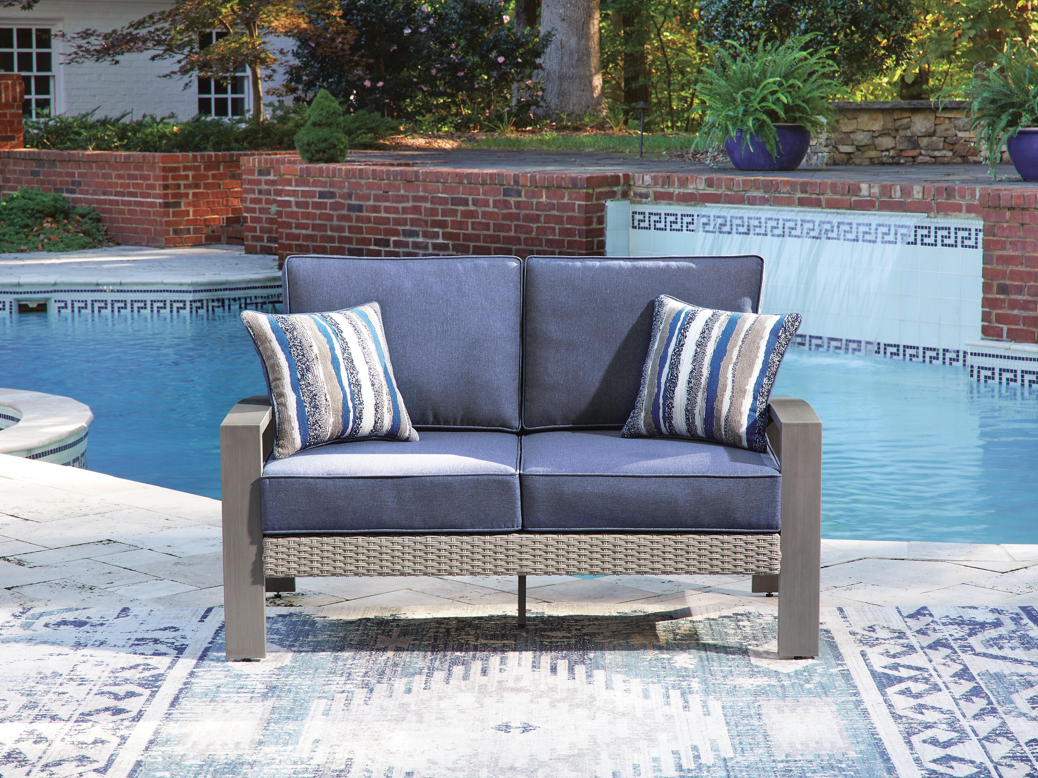 Click here for Dillon Beach Outdoor Loveseat with Cushion  Blue/G... prices