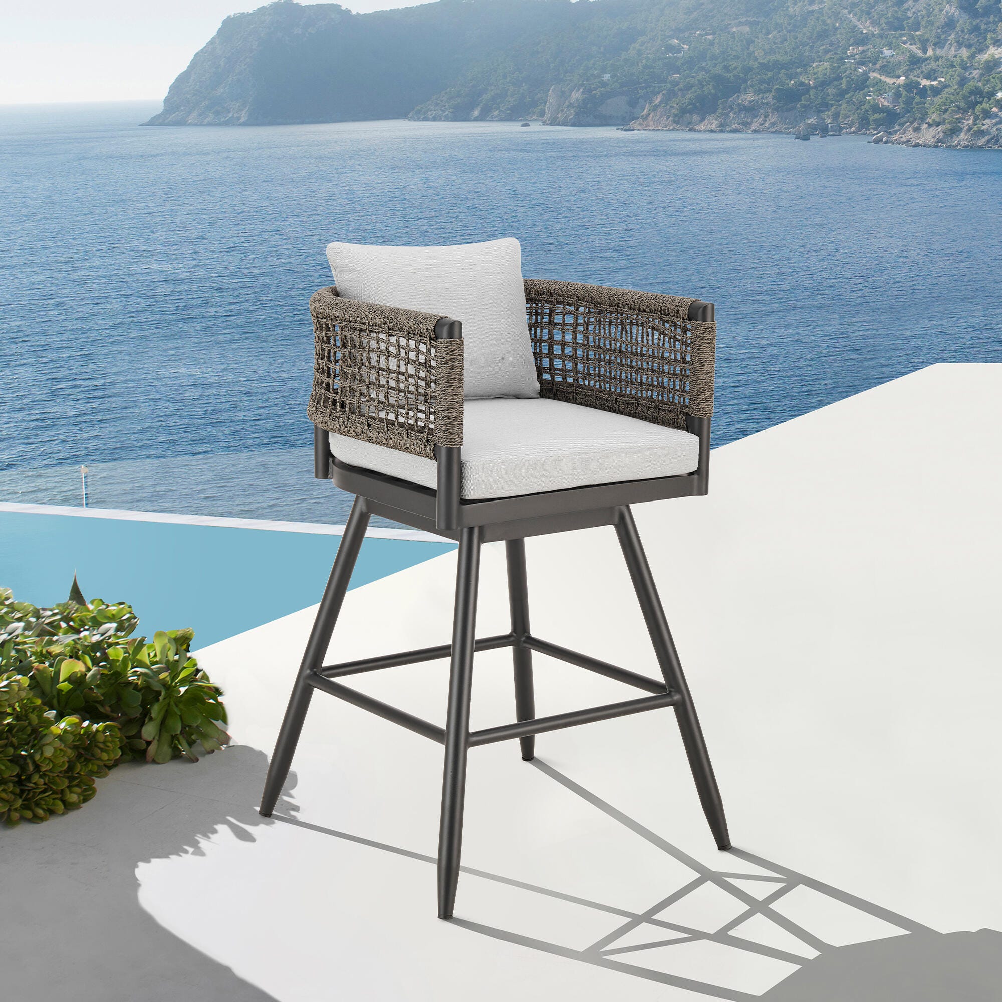Click here for Alegria Outdoor Patio Swivel Bar Stool  Light Gray prices
