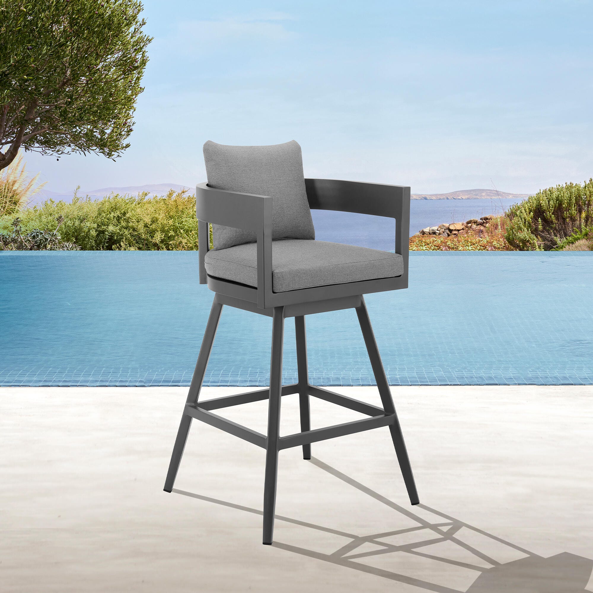 Click here for Menorca Outdoor Patio Swivel Bar Stool  Dark Gray prices