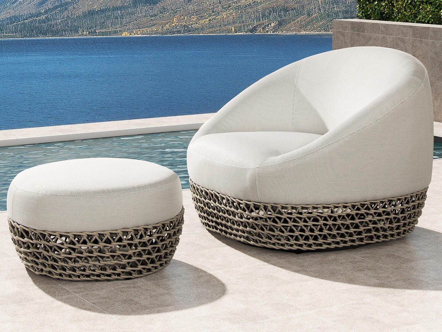 Click here for Willow Round Upholstered Patio Ottoman  Wheat Beig... prices