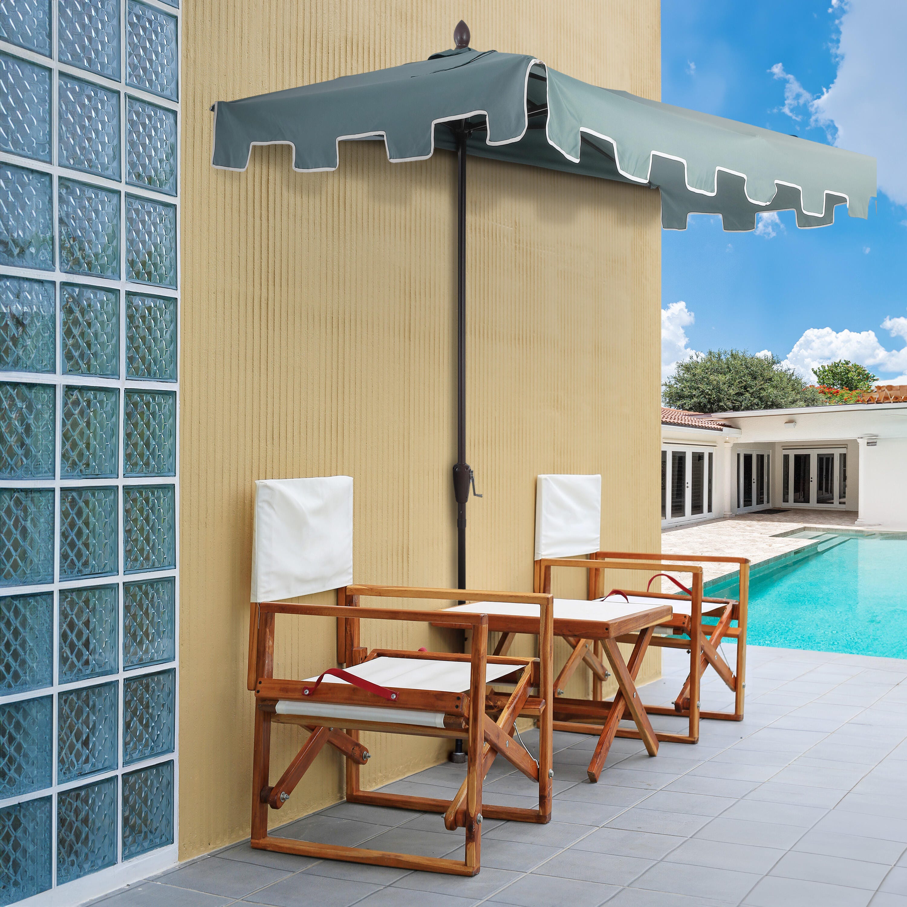 Click here for Jonathan Y Sidney 9 Outdoor Half Umbrella  Green/W... prices