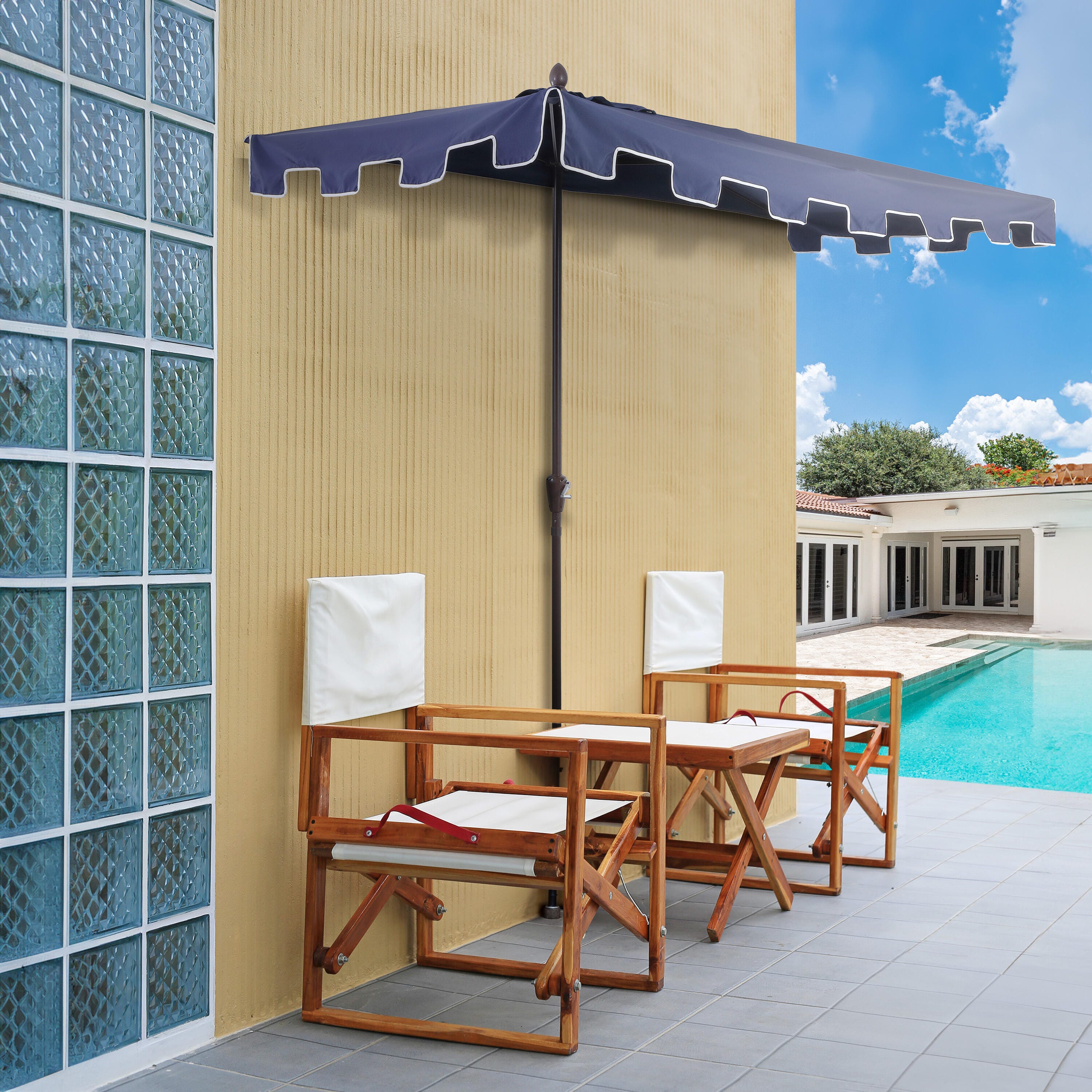 Click here for Jonathan Y Sidney 9 Outdoor Half Umbrella  Navy/Wh... prices