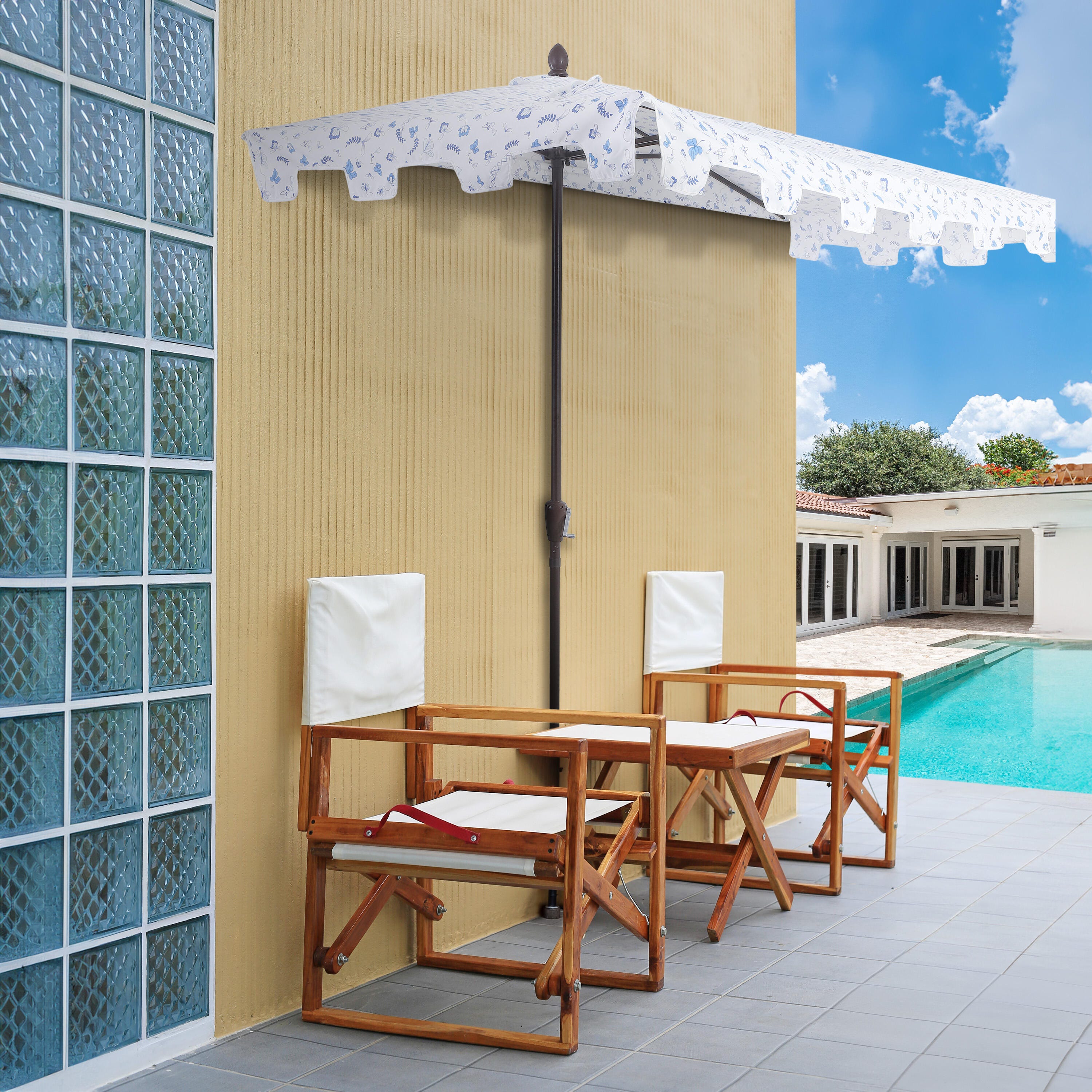 Click here for Jonathan Y Sidney 9 Outdoor Half Umbrella  Blue/Wh... prices