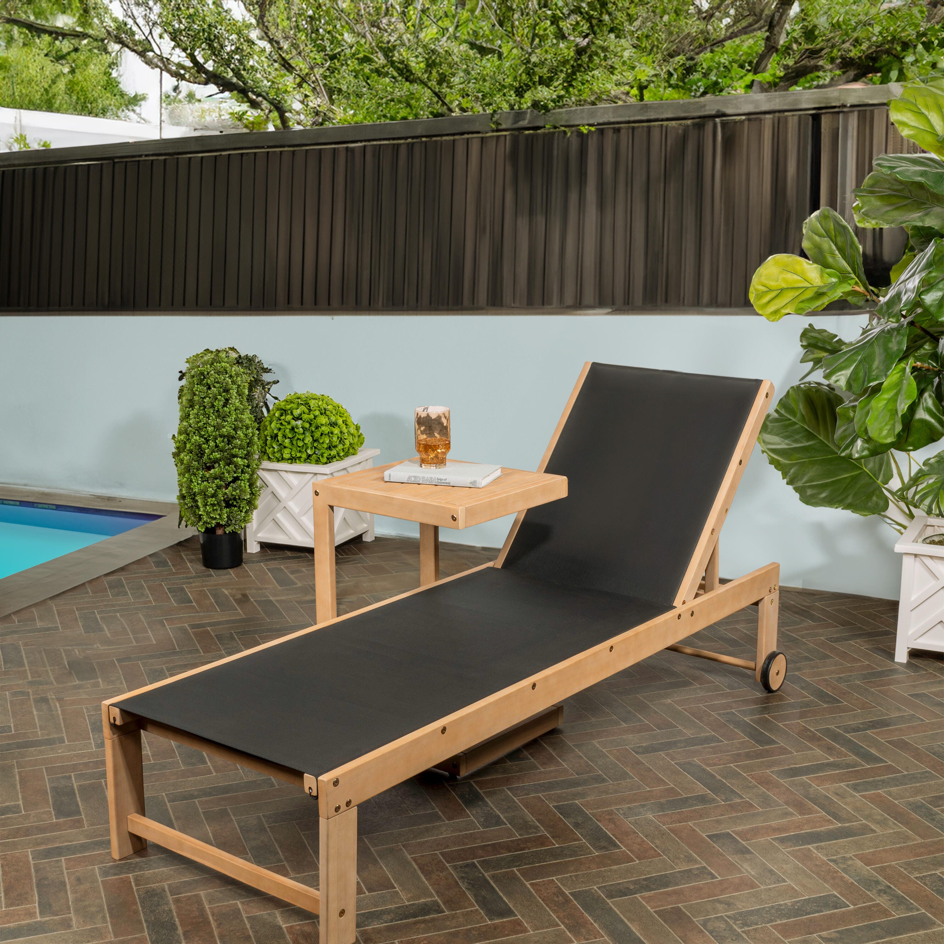 Click here for Jonathan Y Trabuco Outdoor Chaise Lounge with Side... prices