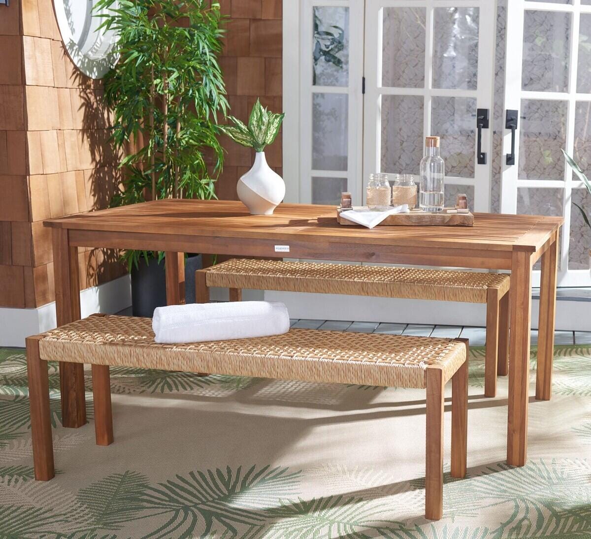 Click here for Safavieh Aquina Outdoor Dining Table and 2 Benches... prices