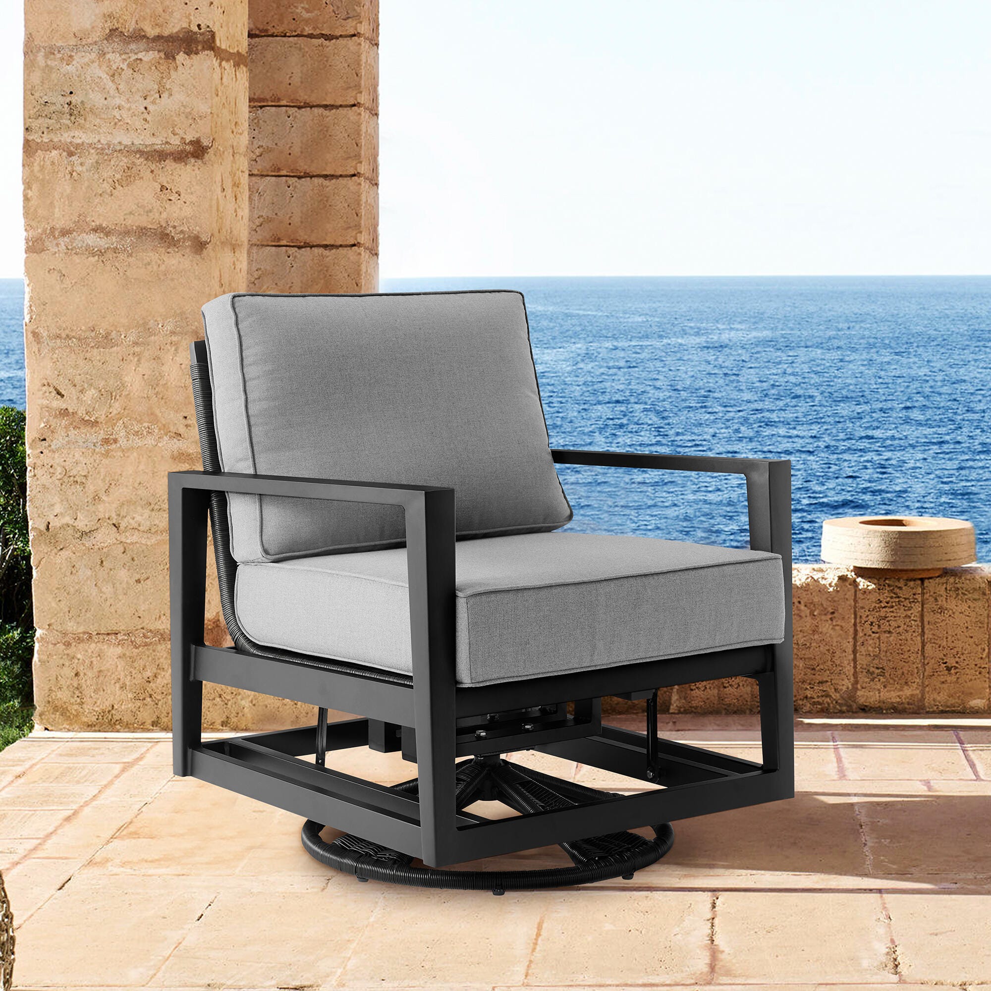 Click here for Armen Living Cayman Outdoor Swivel Chair  Black prices