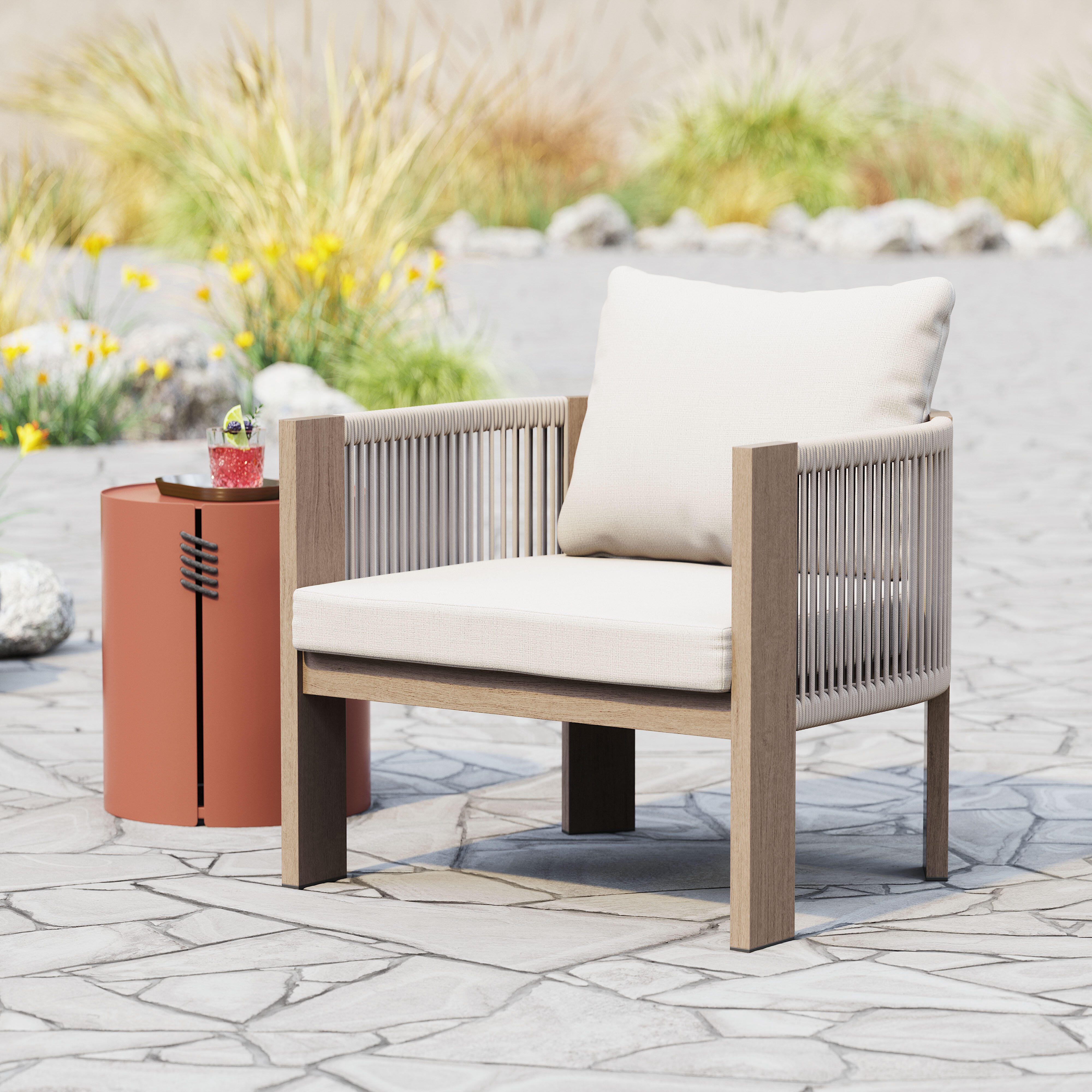 Click here for ZUO Rebel Outdoor Lounge Chair  Beige prices