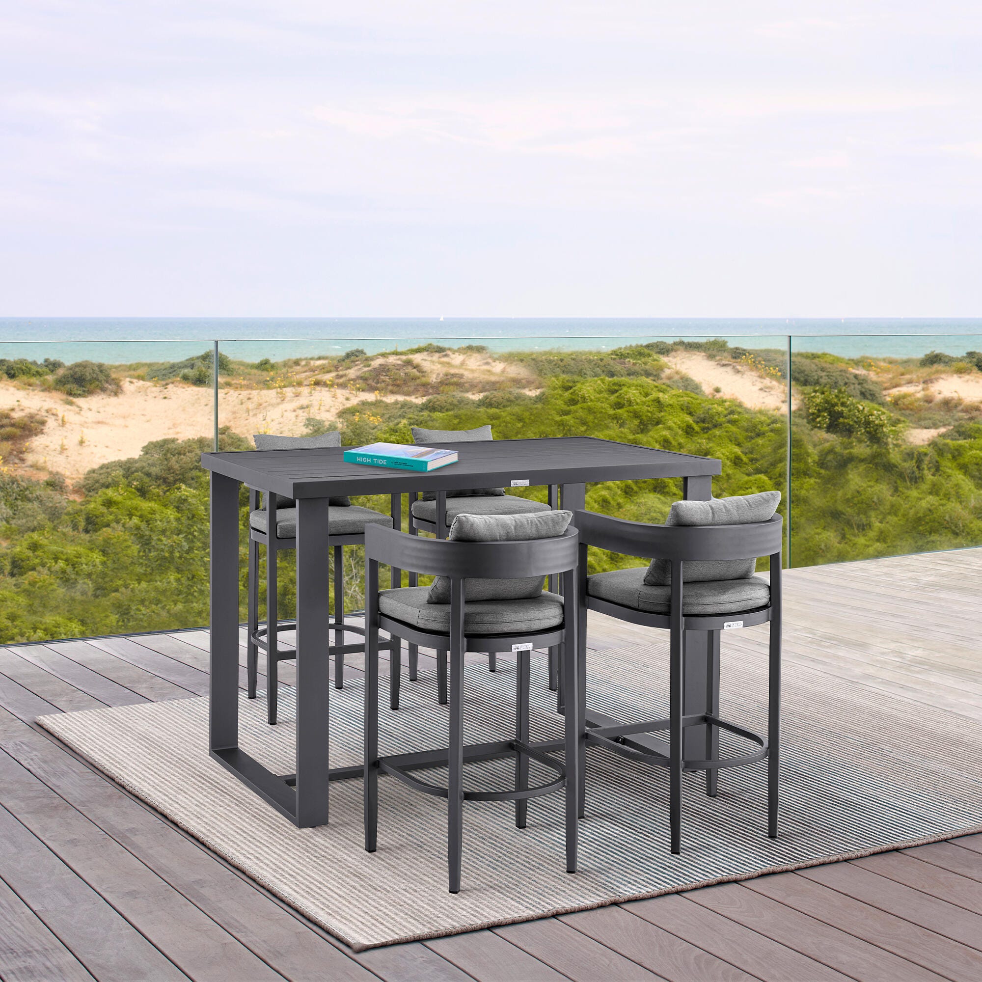 Click here for Menorca Outdoor Patio Bar Table and 4 Bar Stools... prices