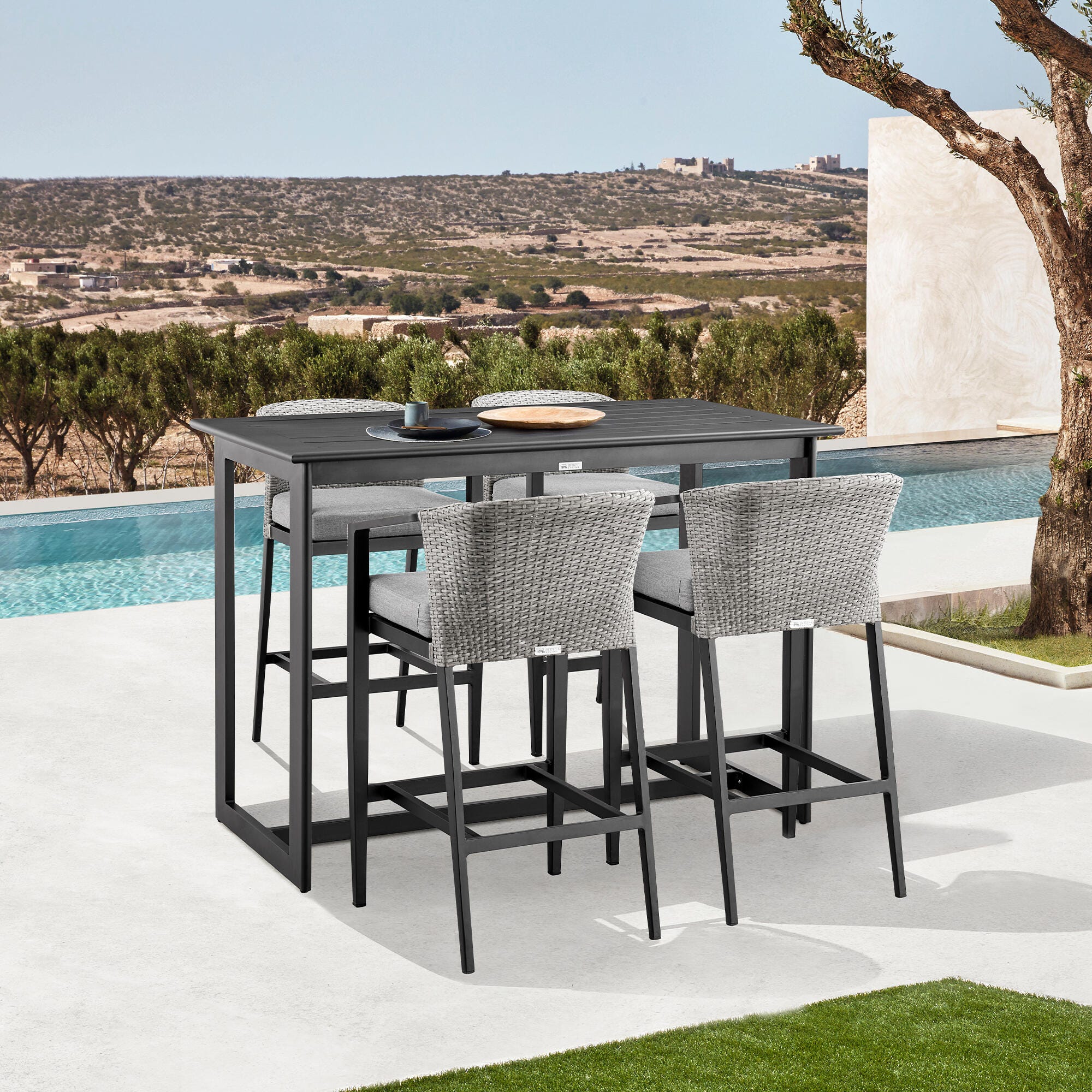 Click here for Palma Outdoor Patio Bar Table and 4 Bar Stools  Da... prices