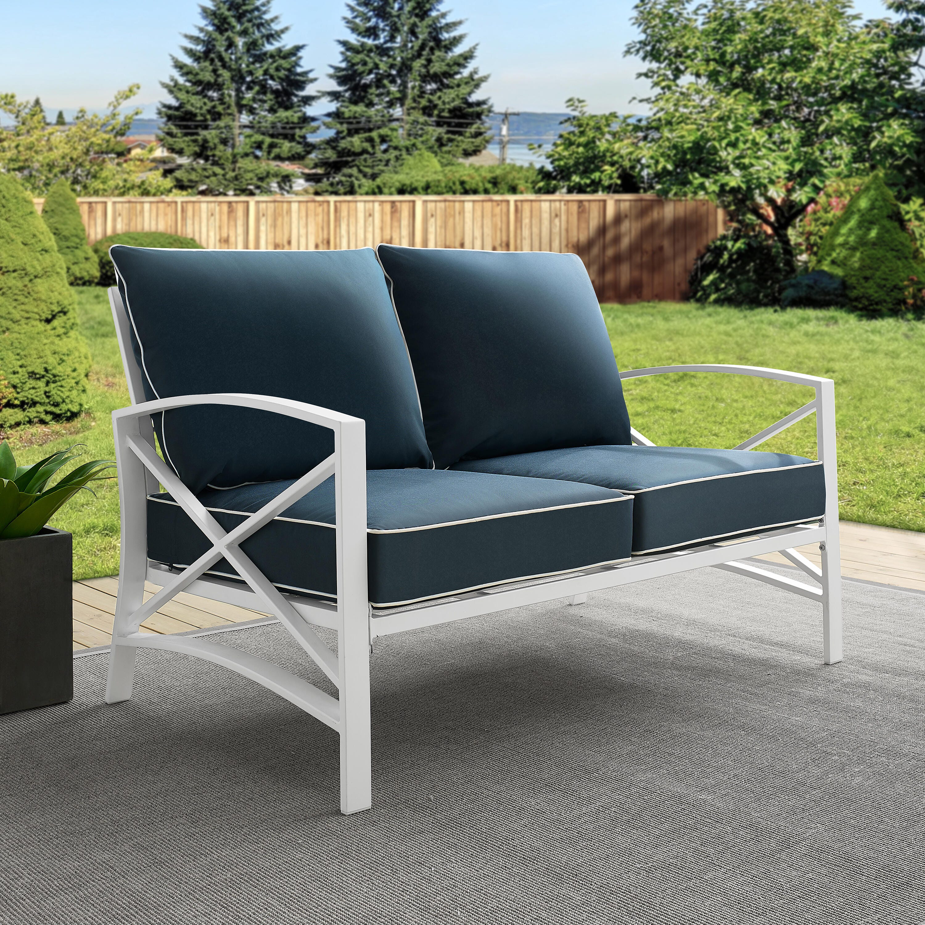 Click here for Crosley Furniture Kaplan Outdoor Loveseat  Navy prices