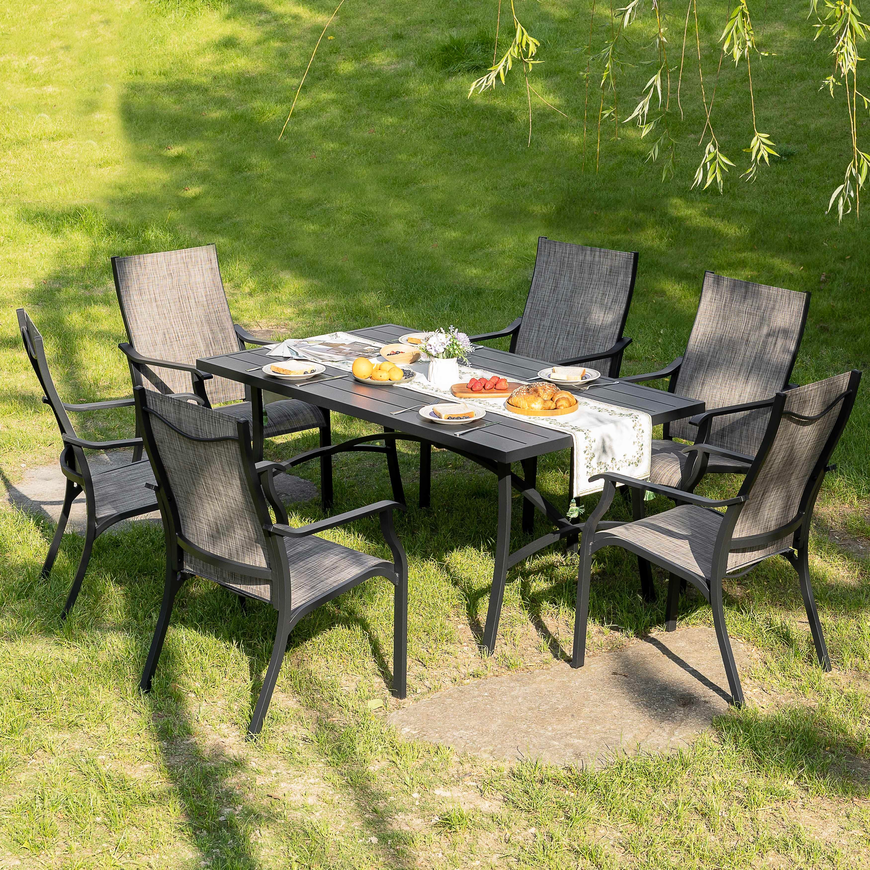 Click here for Nuu Garden Outdoor Dining Table and 6 Textilene Ch... prices