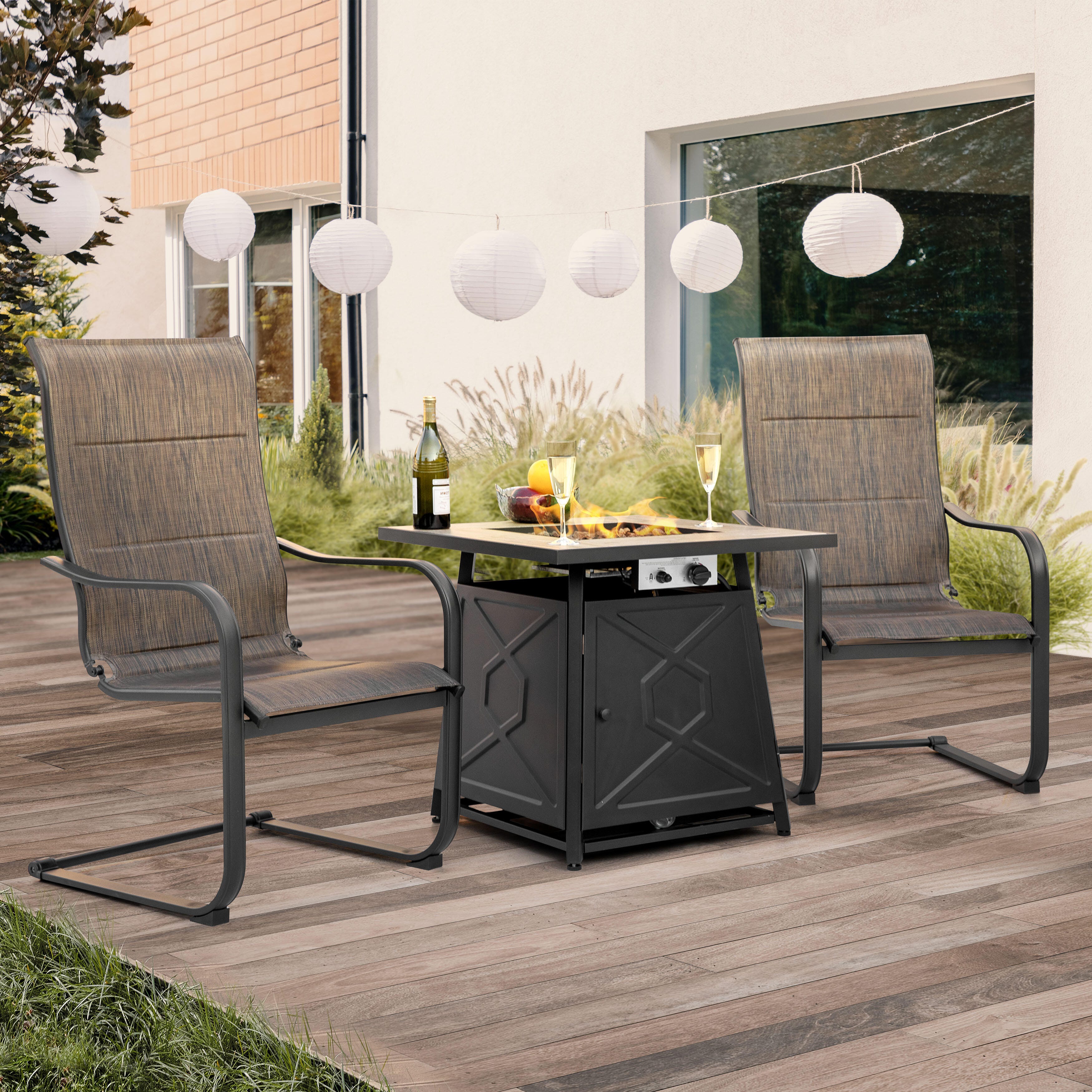 Click here for Nuu Garden Outdoor Fire Pit Table and 2 Chairs  Bl... prices