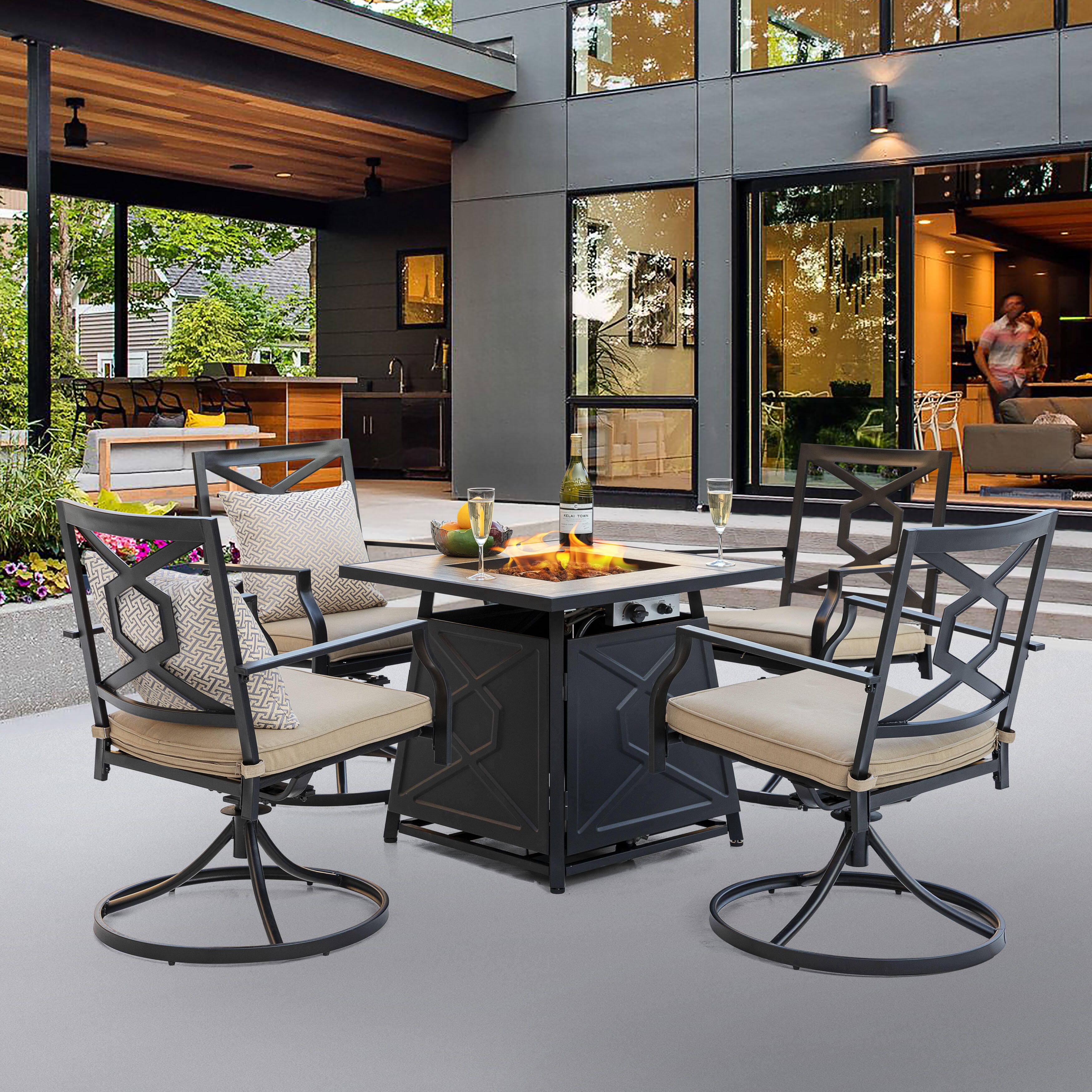 Click here for Nuu Garden Outdoor Fire Pit Table and 4 Chairs  Bl... prices