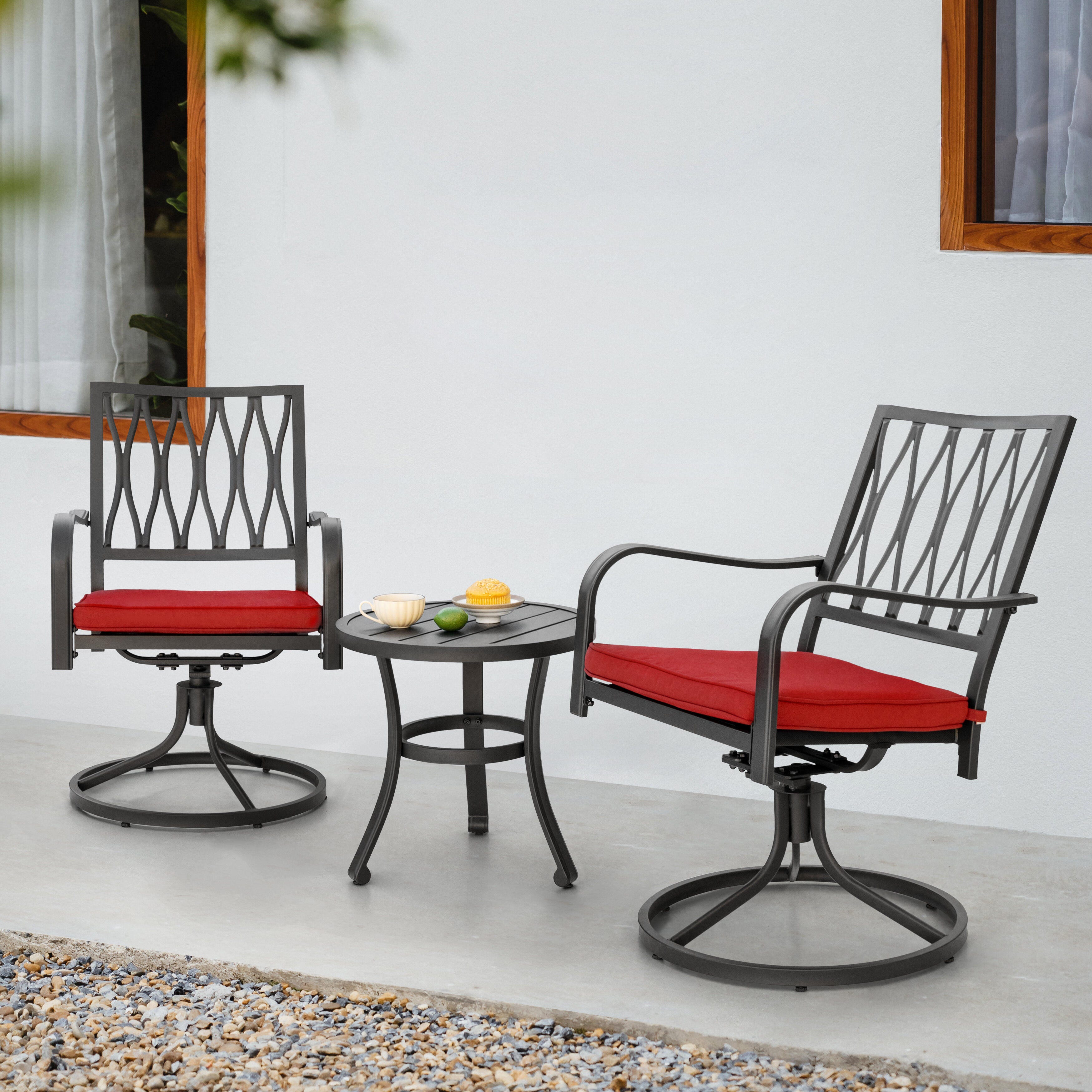 Click here for Nuu Garden Side Table and 2 Swivel Chairs  Black/R... prices