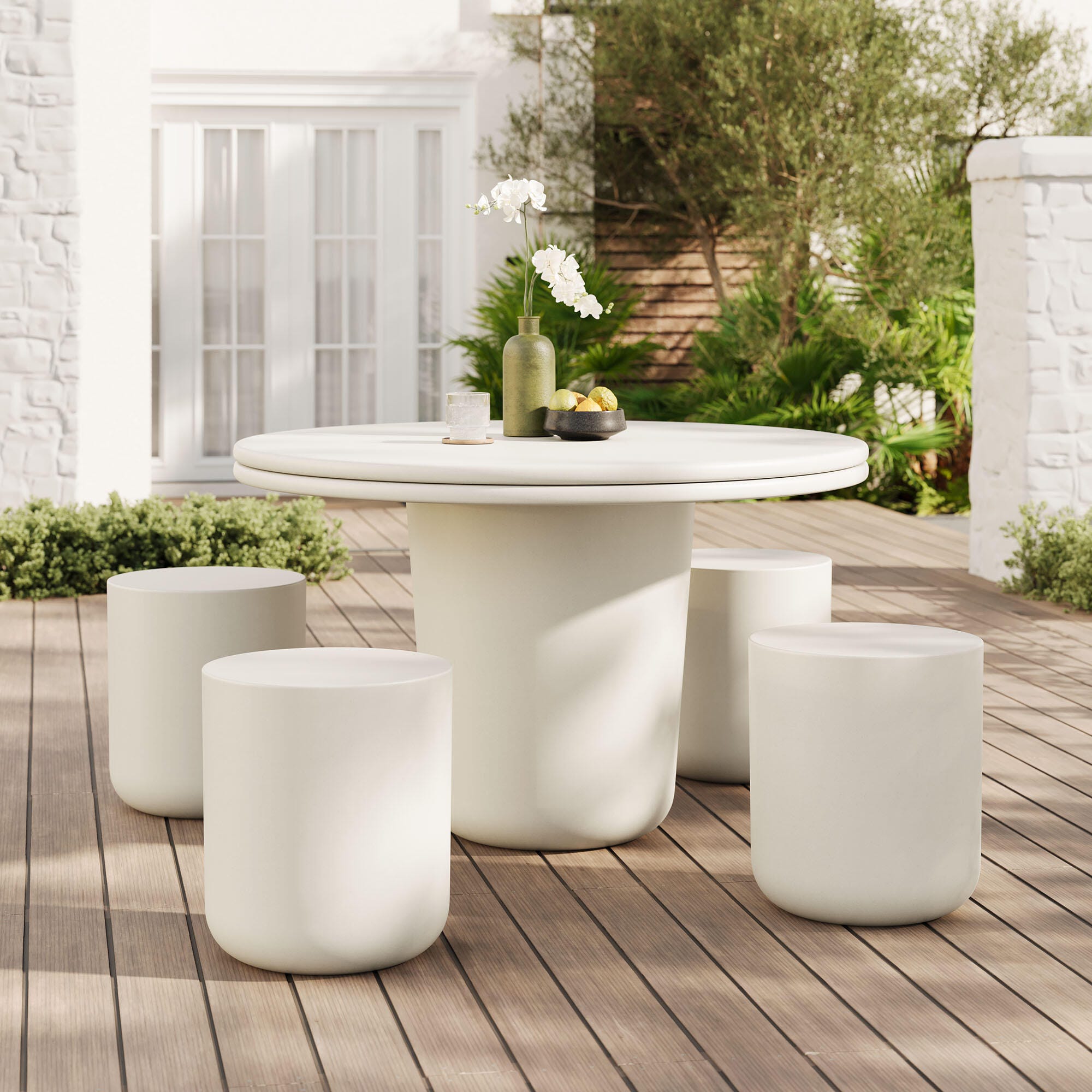 Click here for Modway Brion Outdoor Dining Table and 4 Stools  Wh... prices